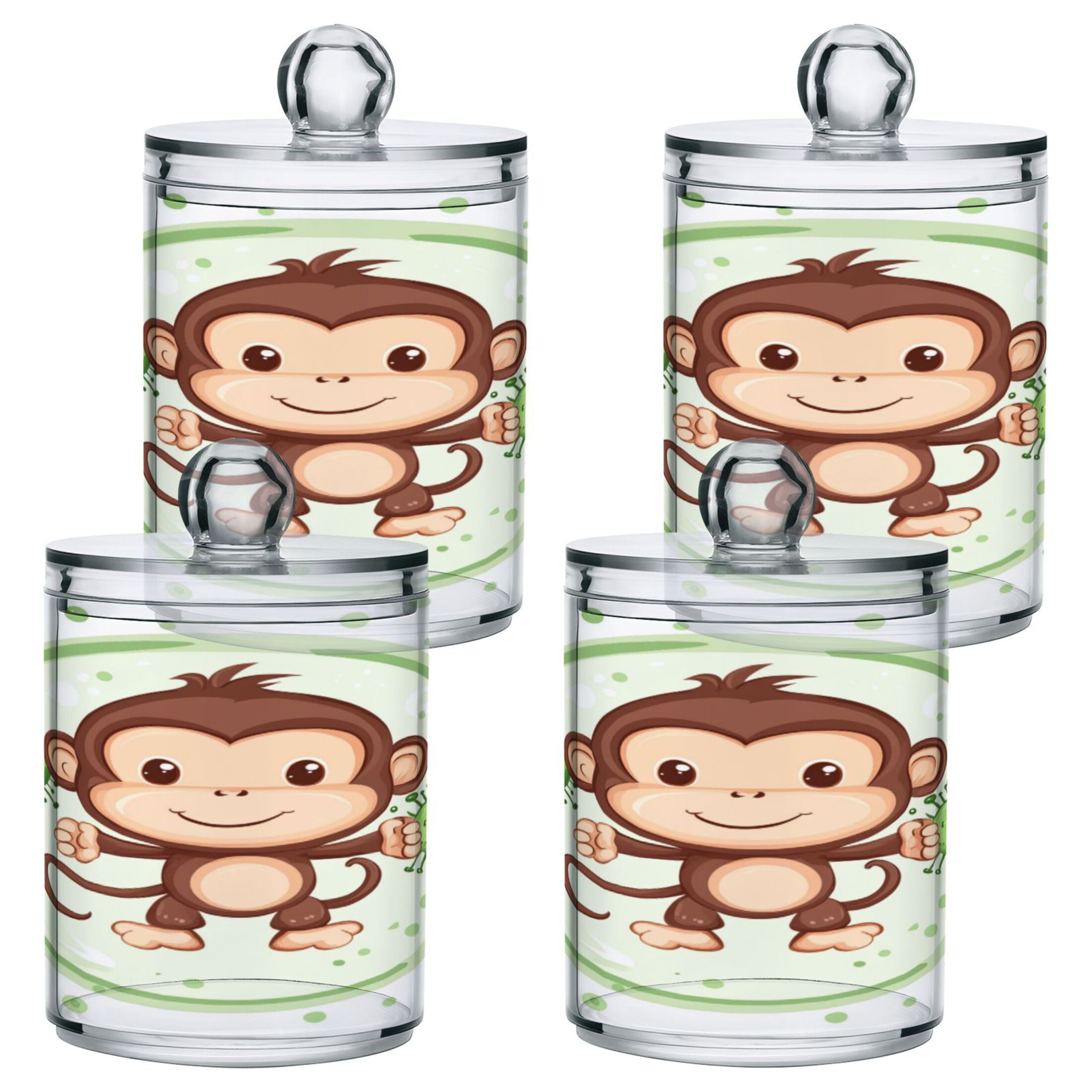 4 Pack Bathroom Canisters Transparent Storage Jar for Cotton Ball, Swab, Floss Cute Cartoon ...