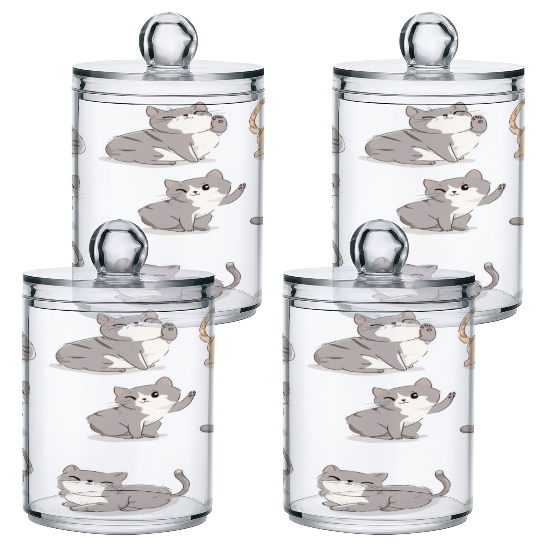 4 Pack Bathroom Canisters Transparent Storage Jar for Cotton Ball, Swab ...