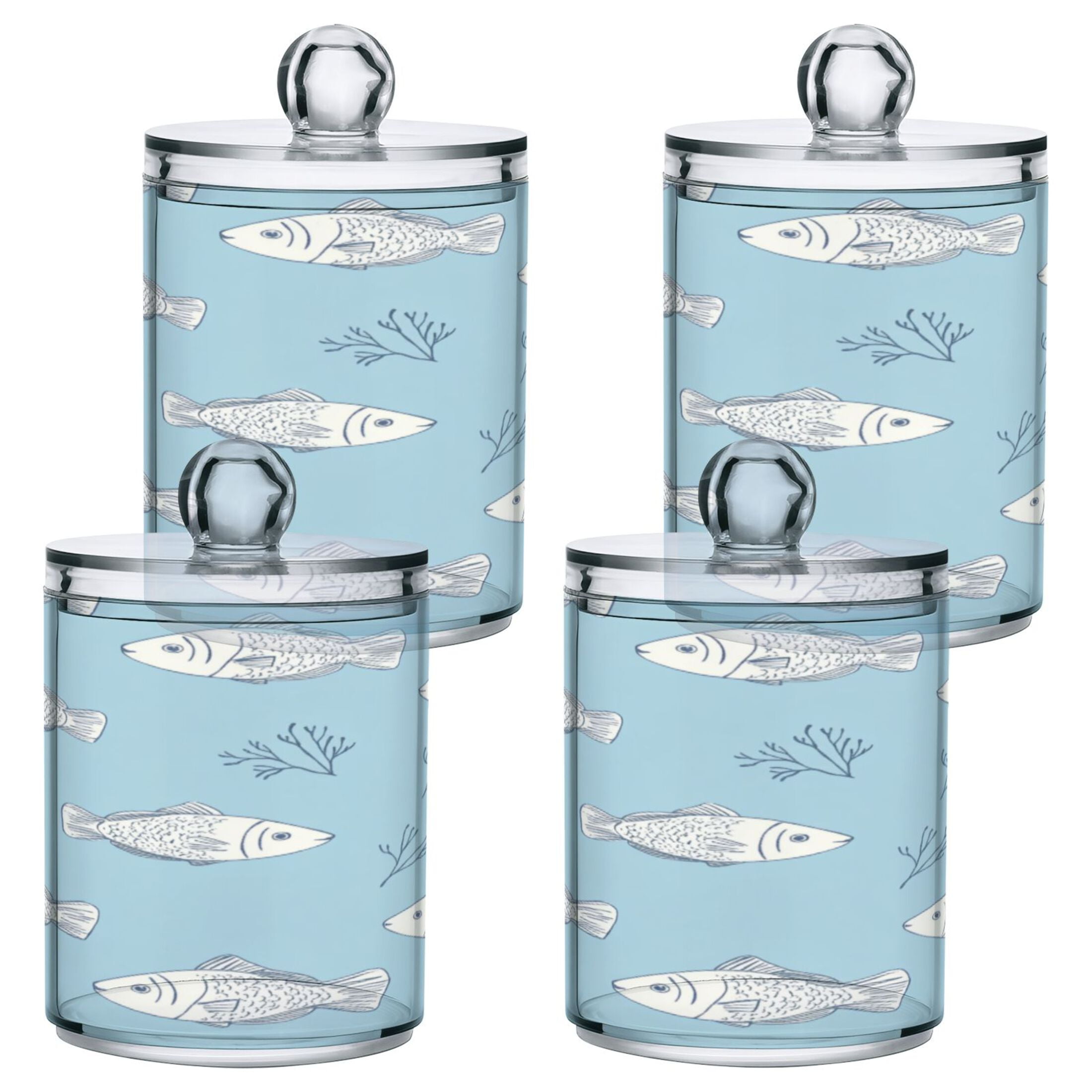 4 Pack Bathroom Canisters Transparent Storage Jar for Cotton Ball, Swab ...
