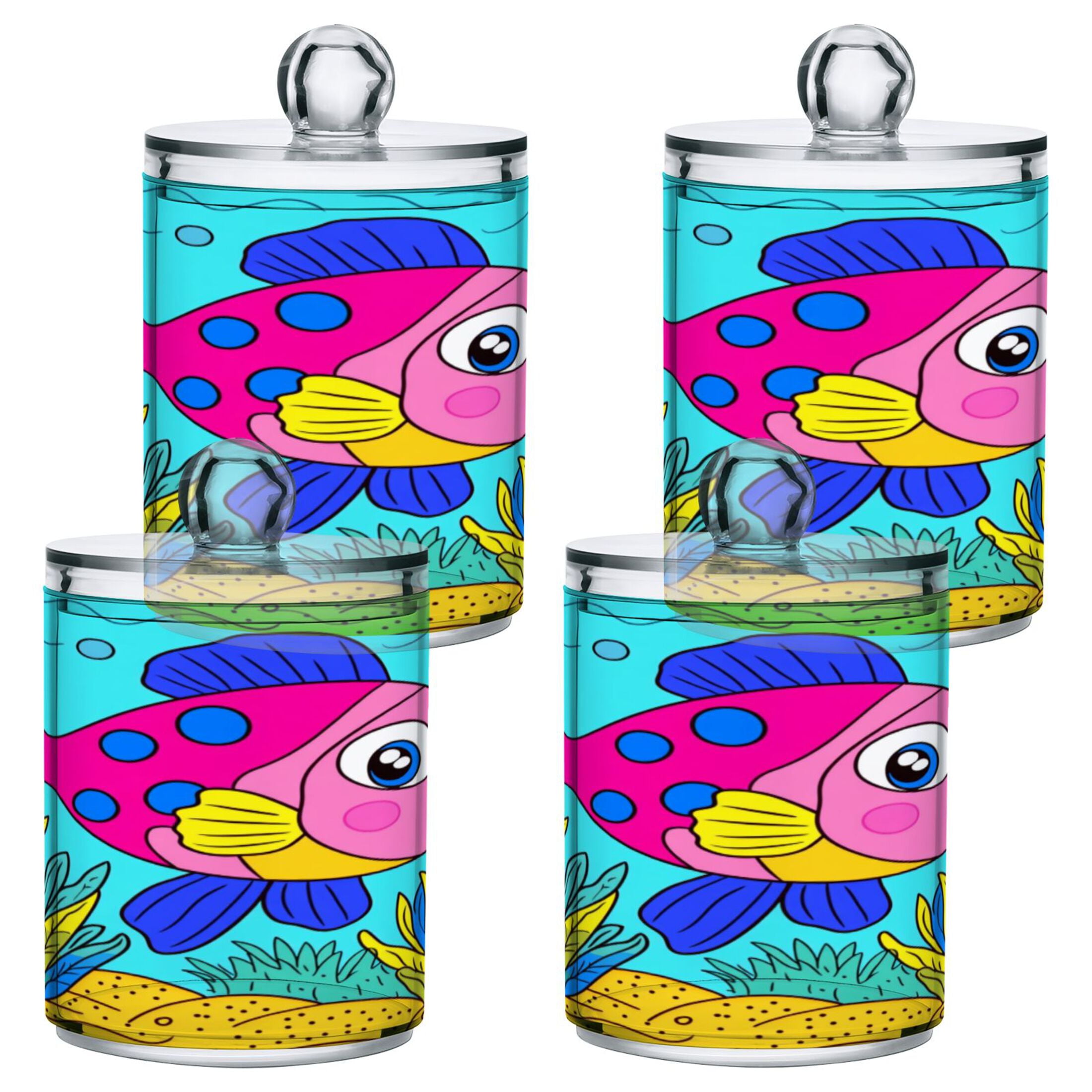 4 Pack Bathroom Canisters Transparent Storage Jar for Cotton Ball, Swab ...