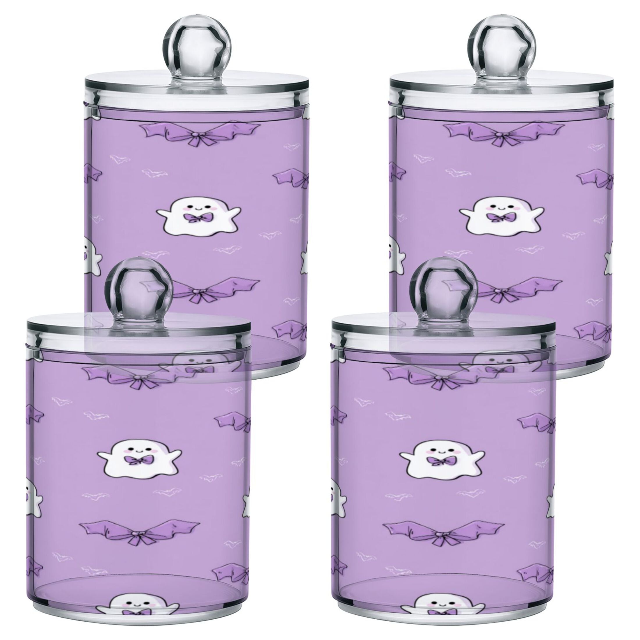 4 Pack Bathroom Canisters Transparent Storage Jar for Cotton Ball, Swab ...