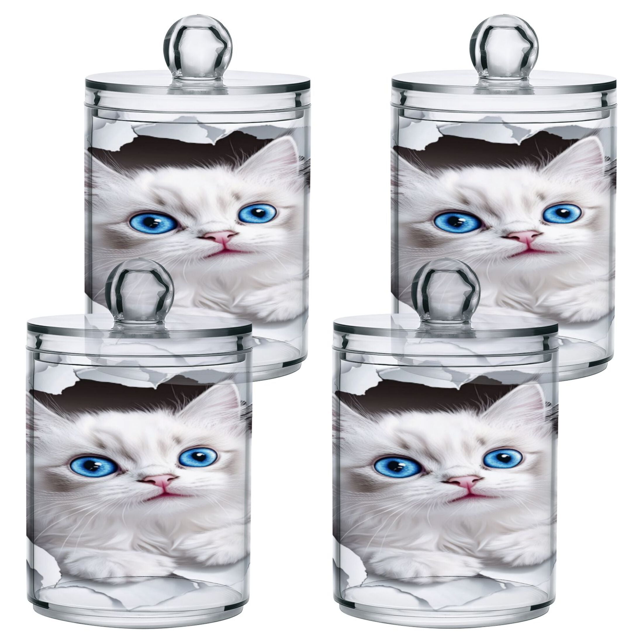 4 Pack Bathroom Canisters Transparent Storage Jar for Cotton Ball, Swab ...