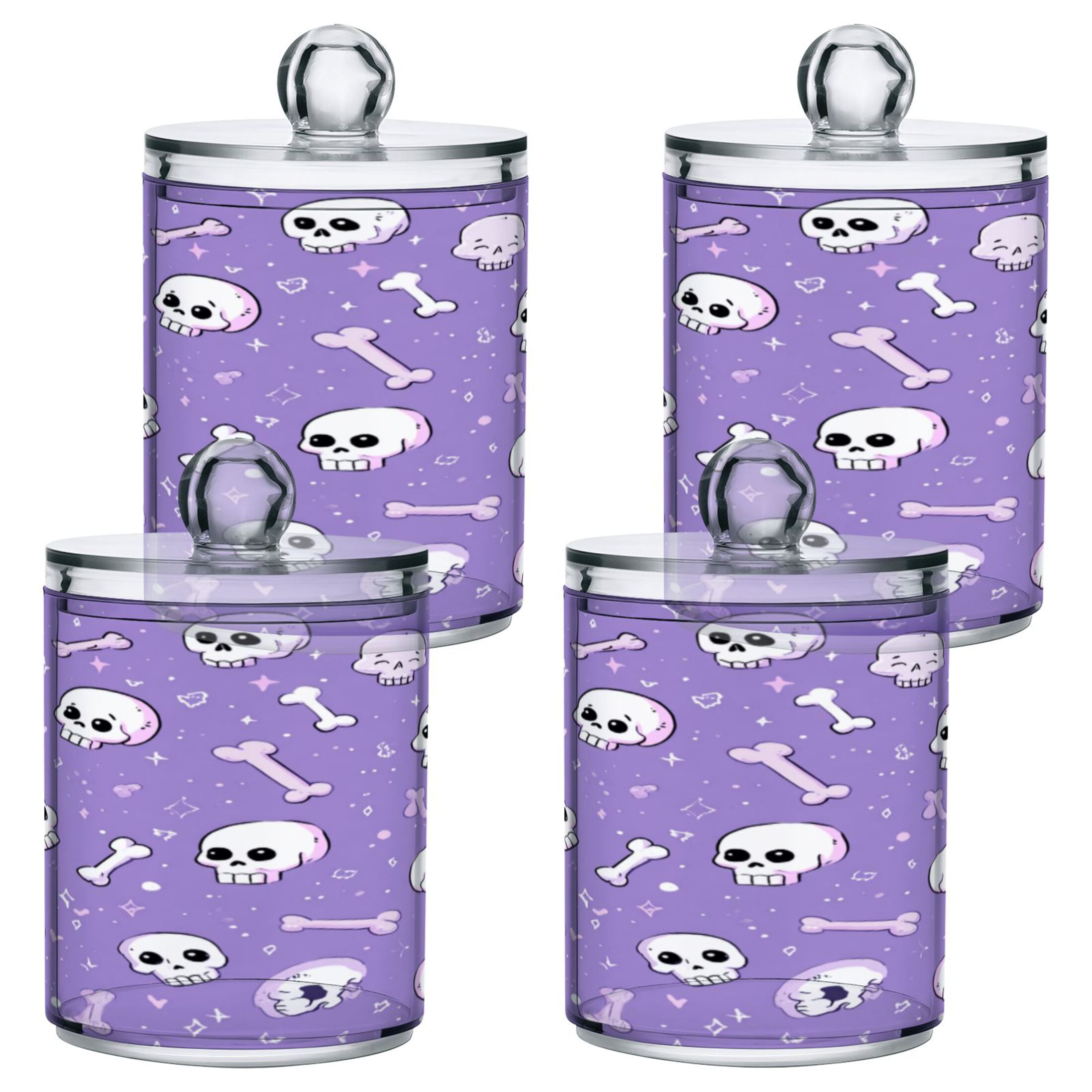 4 Pack Bathroom Canisters Transparent Storage Jar for Cotton Ball, Swab ...