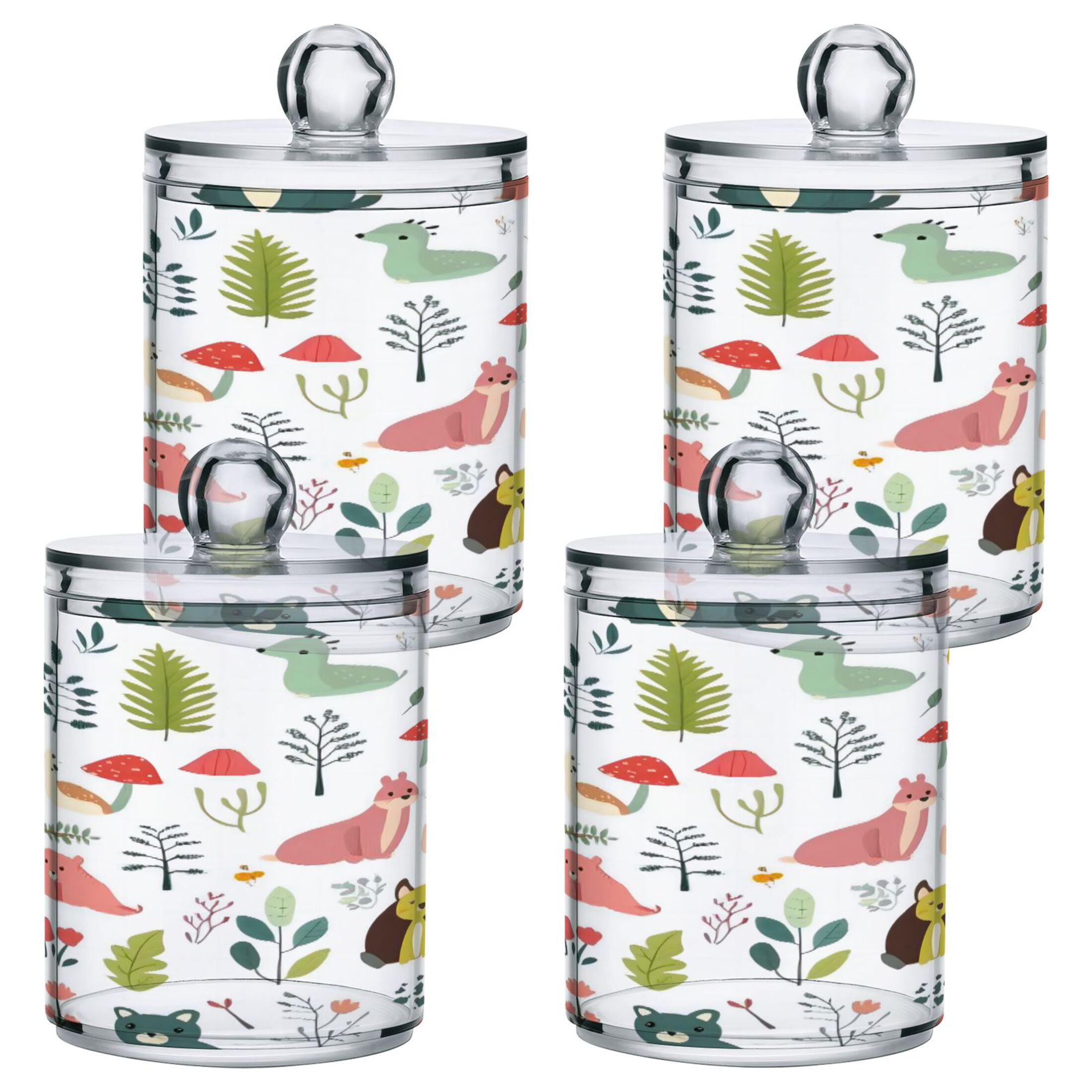 4 Pack Bathroom Canisters Transparent Storage Jar for Cotton Ball, Swab ...