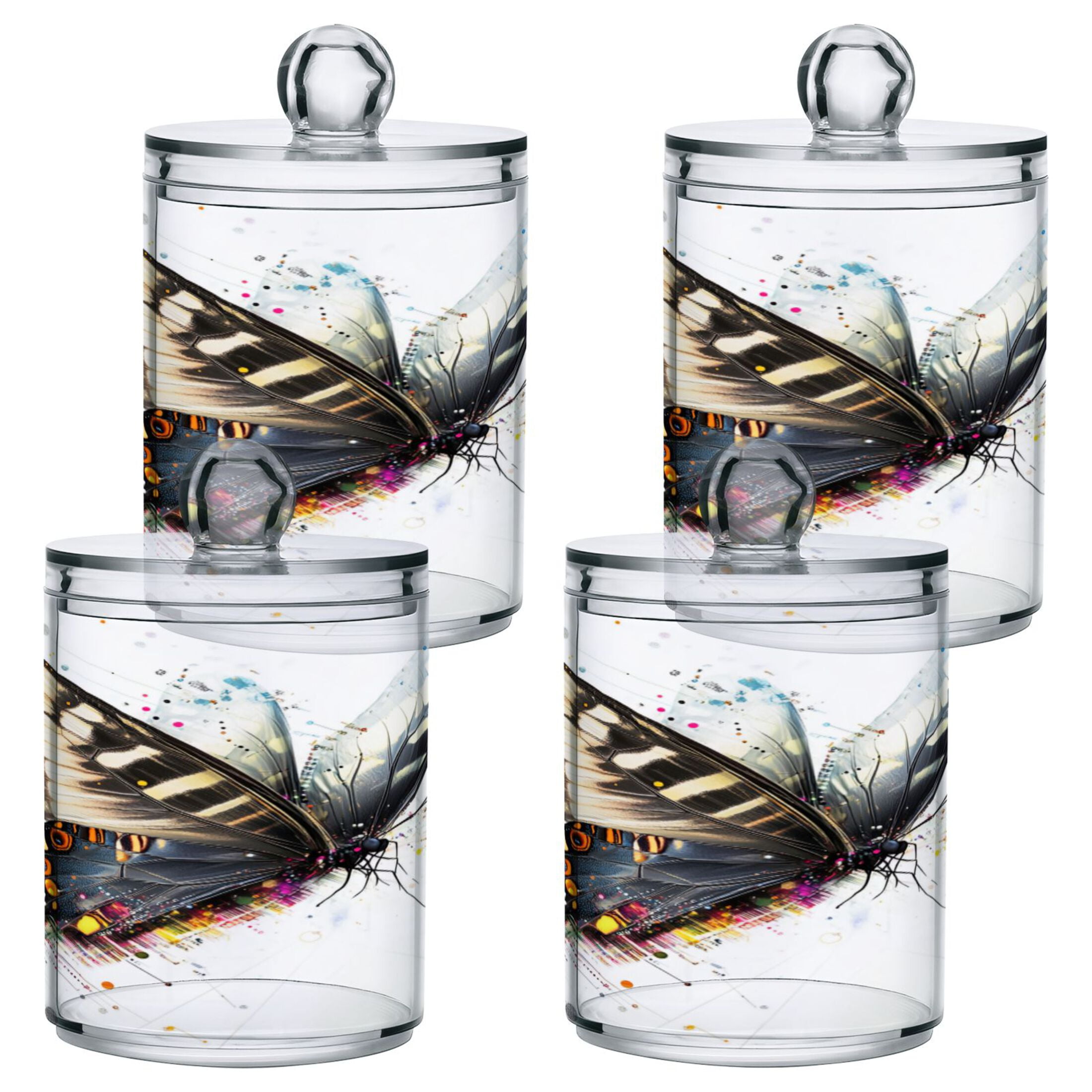 4 Pack Bathroom Canisters Transparent Storage Jar for Cotton Ball, Swab ...