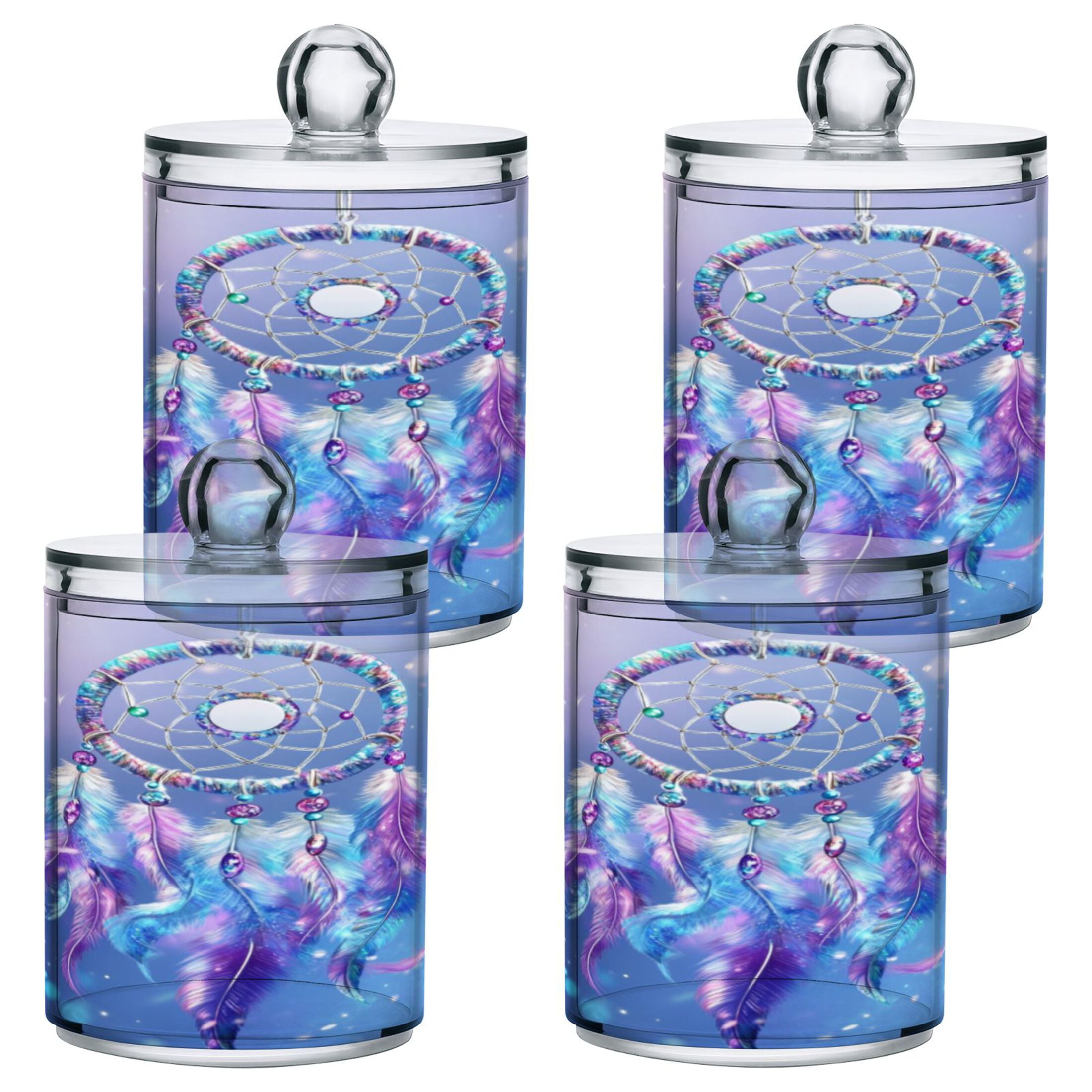 4 Pack Bathroom Canisters Transparent Storage Jar for Cotton Ball, Swab ...