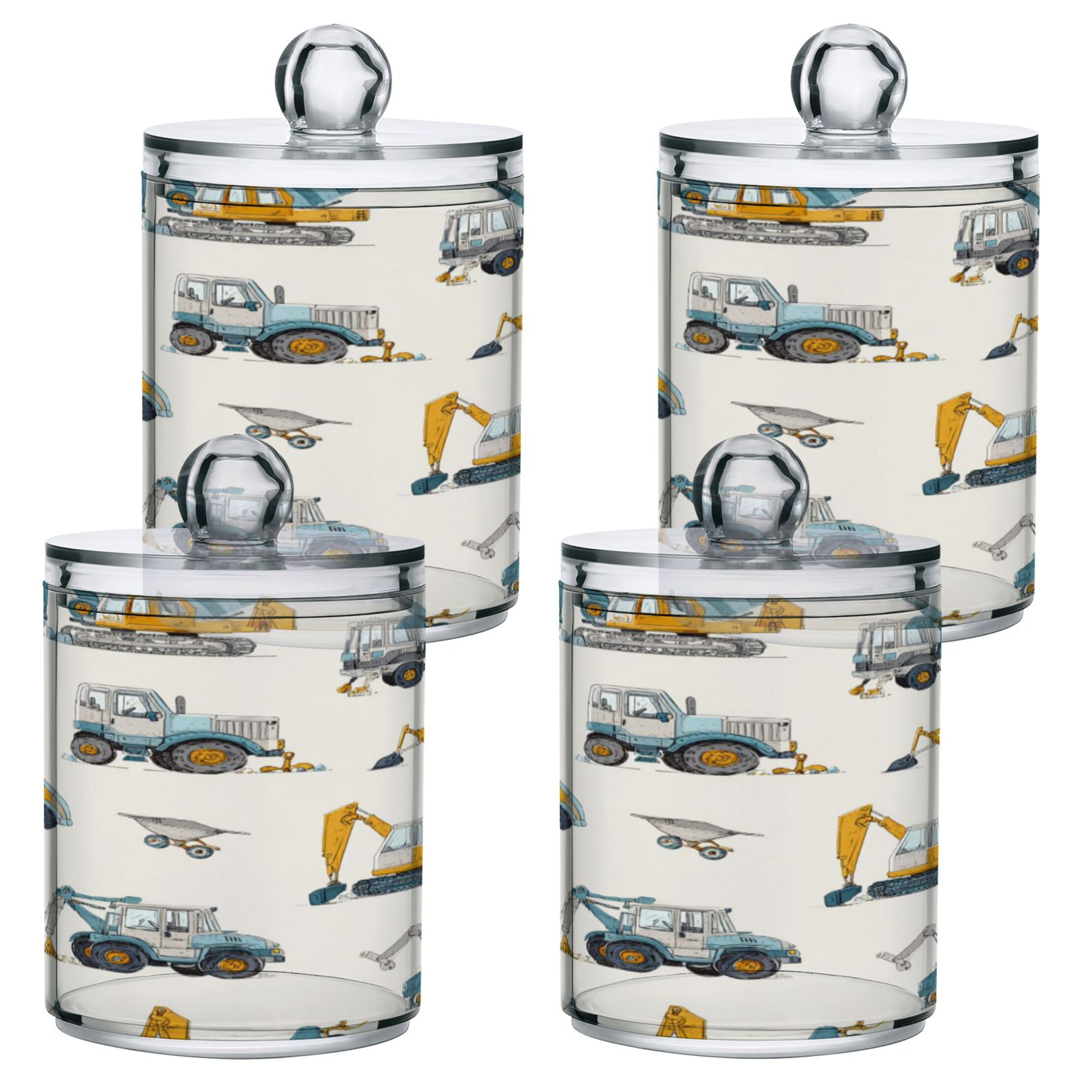 4 Pack Bathroom Canisters Transparent Storage Jar for Cotton Ball, Swab, Floss Engineering ...