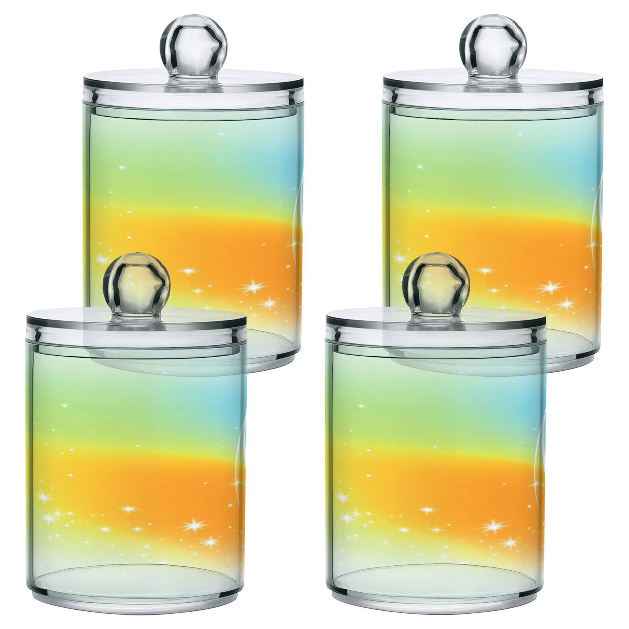 4 Pack Bathroom Canisters Transparent Storage Jar for Cotton Ball, Swab, Floss Fine Flash ...