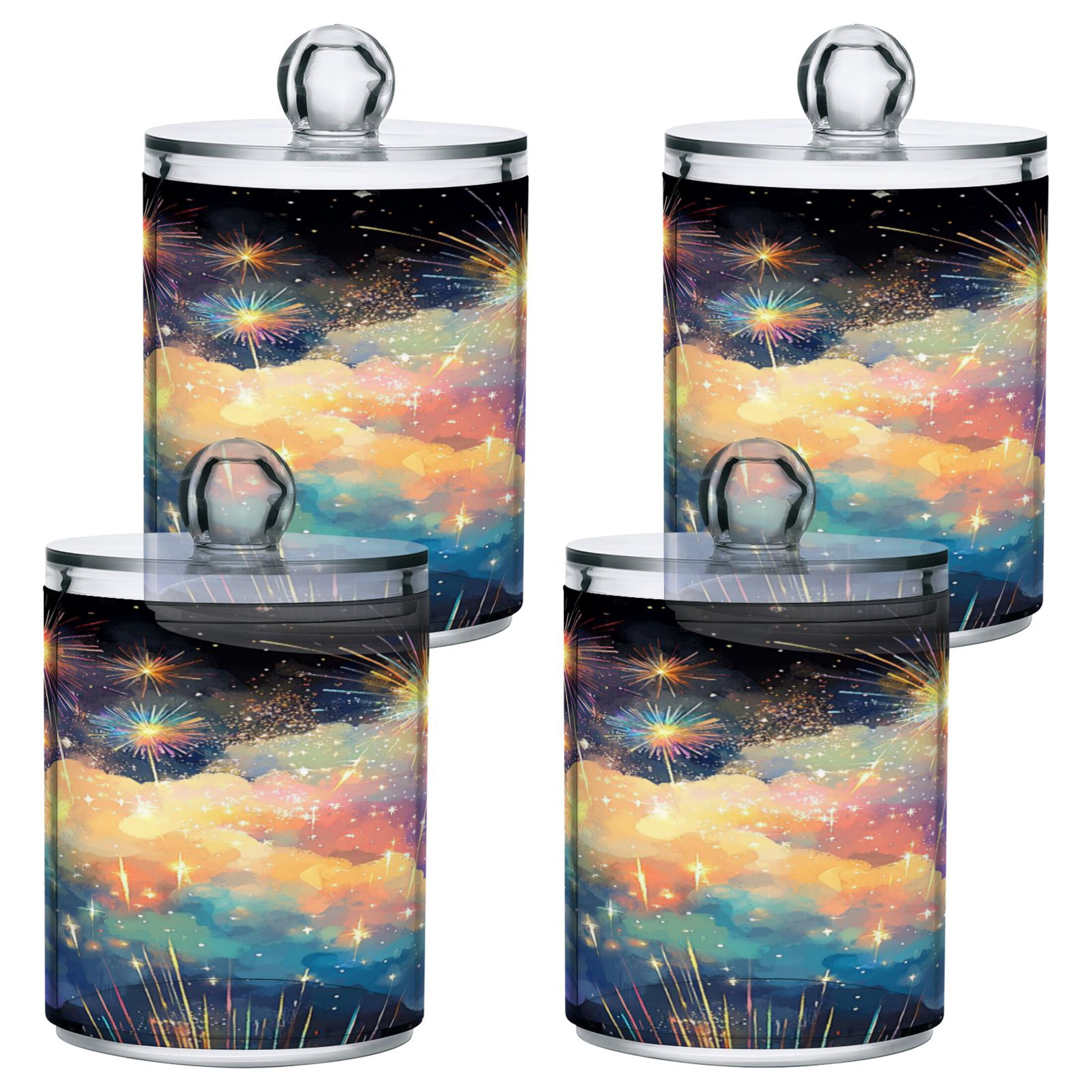 4 Pack Bathroom Canisters Transparent Storage Jar for Cotton Ball, Swab ...
