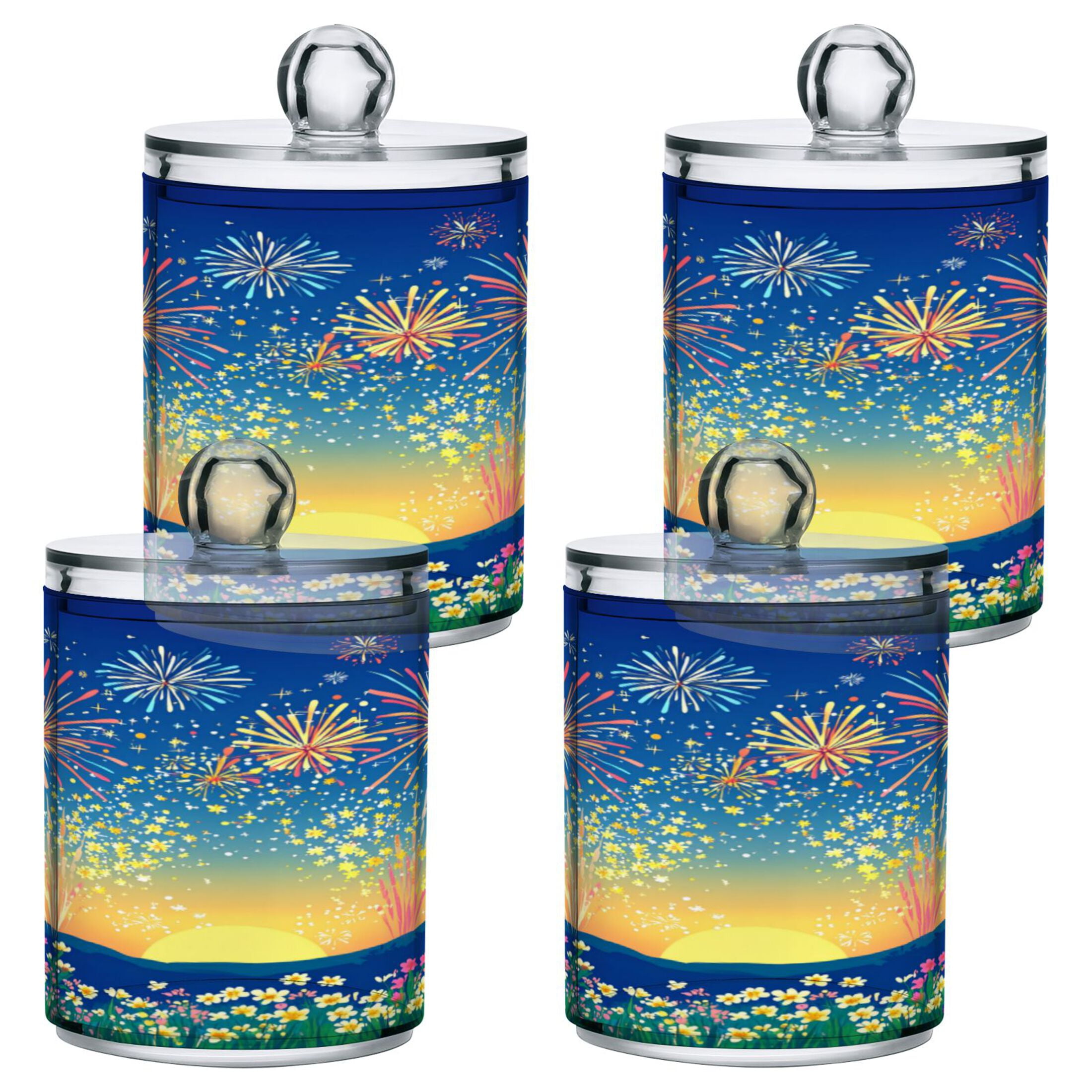 4 Pack Bathroom Canisters Transparent Storage Jar for Cotton Ball, Swab ...