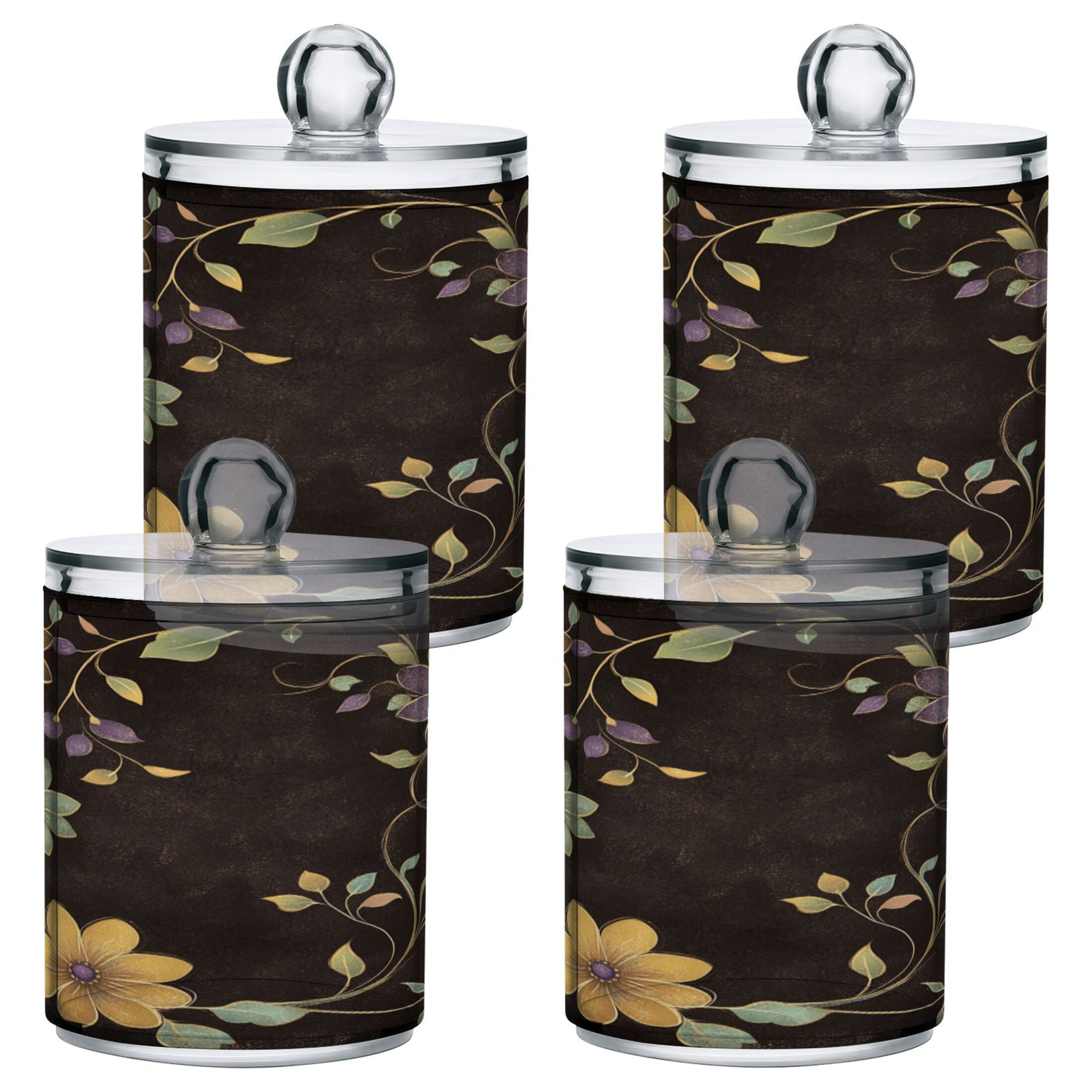 4 Pack Bathroom Canisters Transparent Storage Jar for Cotton Ball, Swab ...