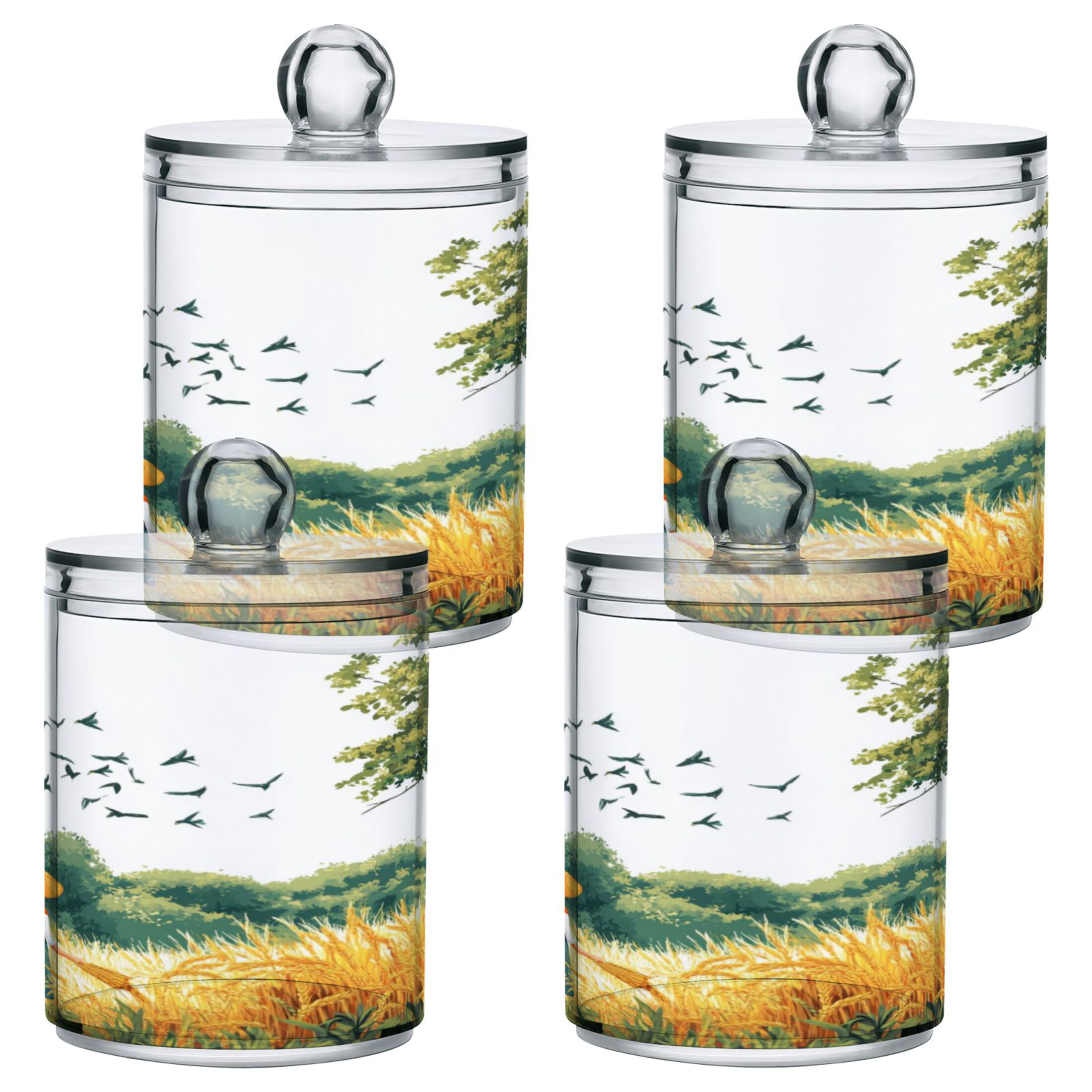 4 Pack Bathroom Canisters Transparent Storage Jar for Cotton Ball, Swab ...