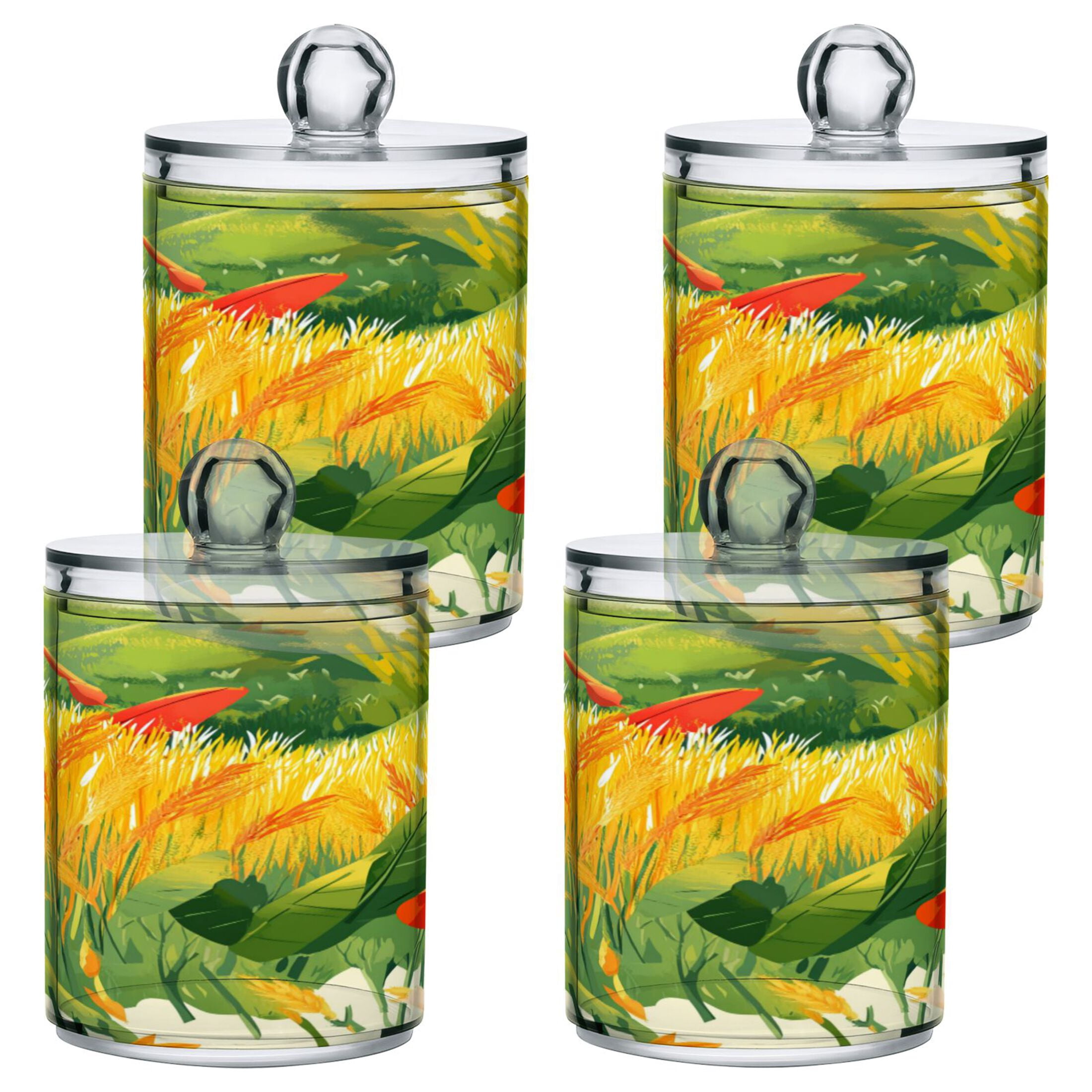 4 Pack Bathroom Canisters Transparent Storage Jar for Cotton Ball, Swab ...