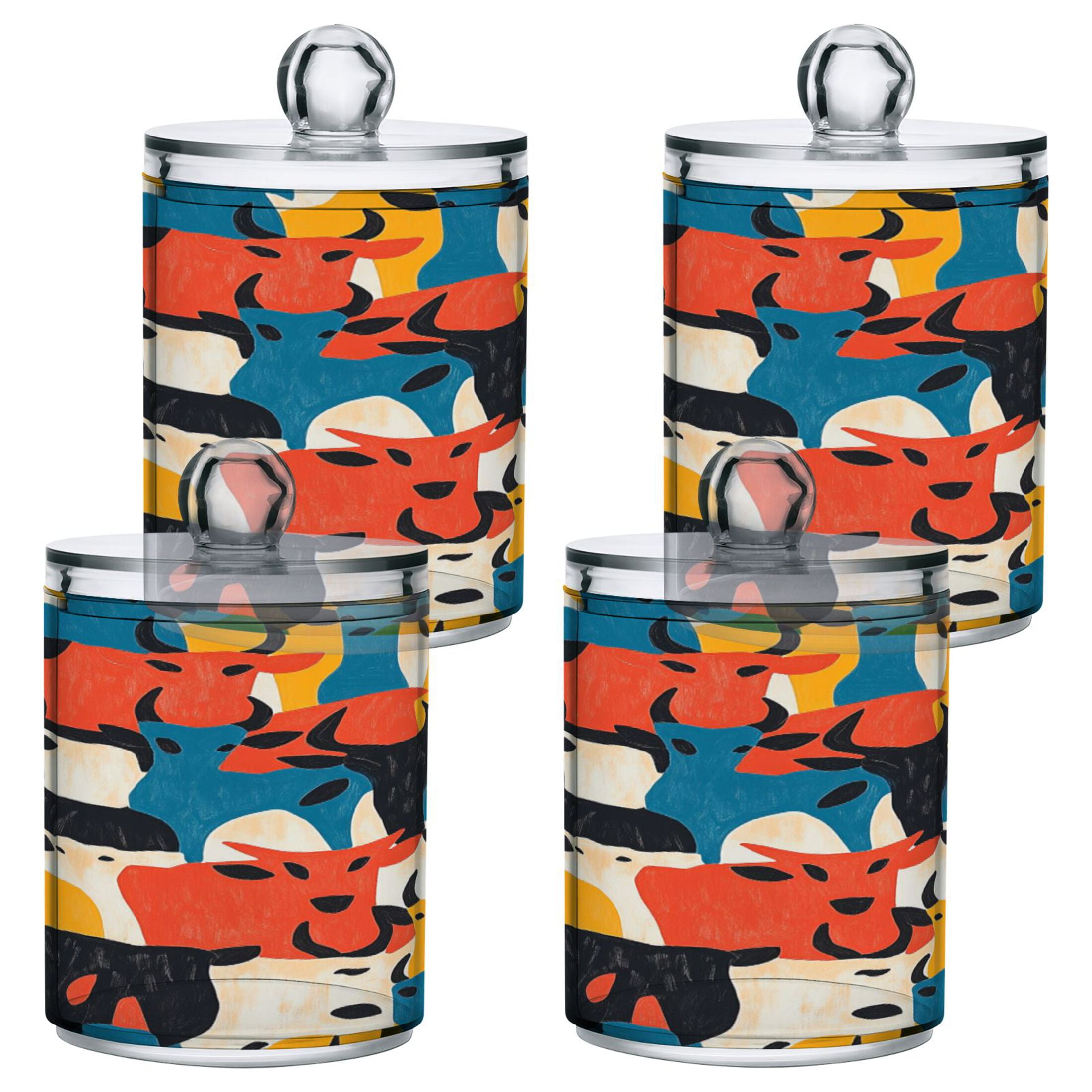 4 Pack Bathroom Canisters Transparent Storage Jar for Cotton Ball, Swab ...