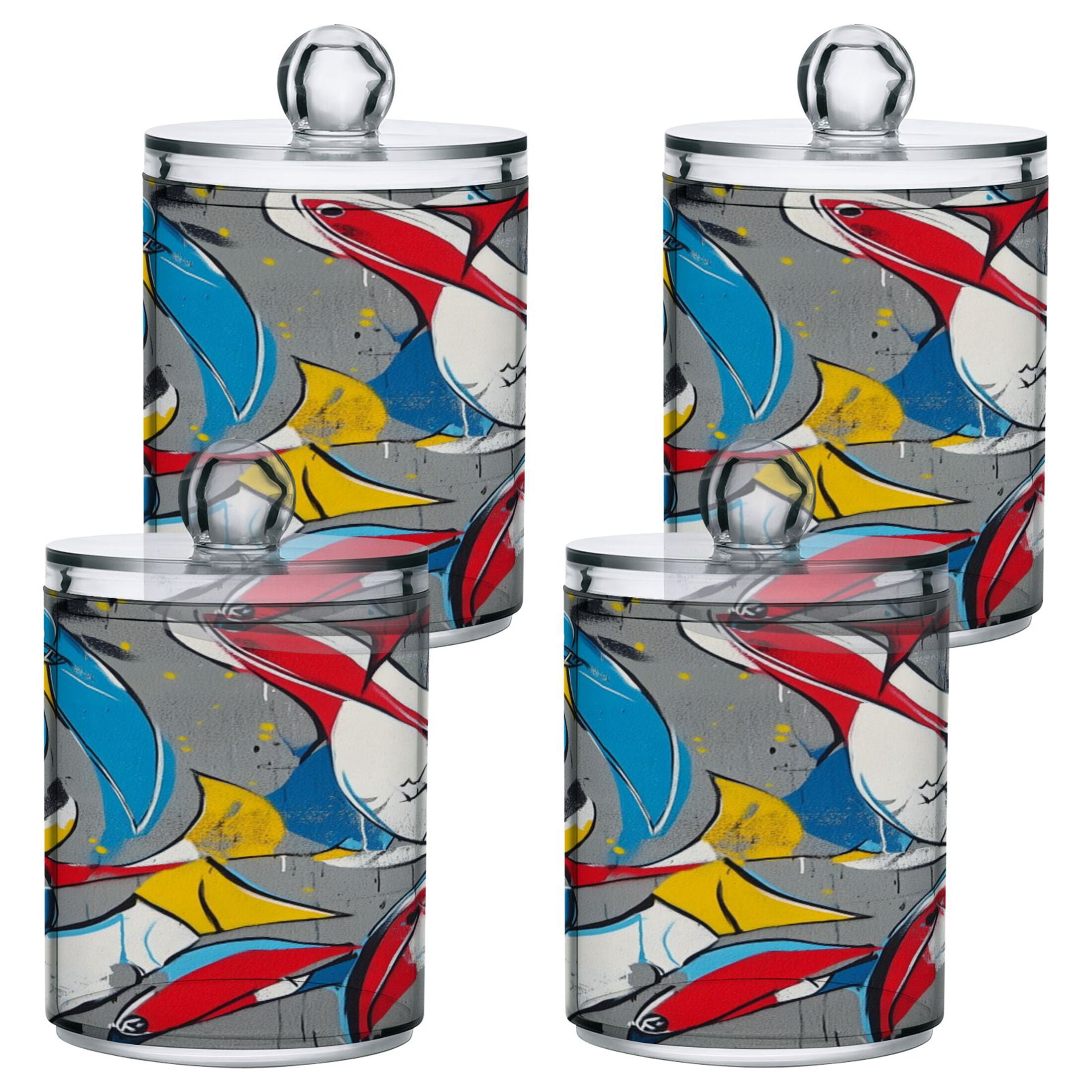 4 Pack Bathroom Canisters Transparent Storage Jar for Cotton Ball, Swab ...