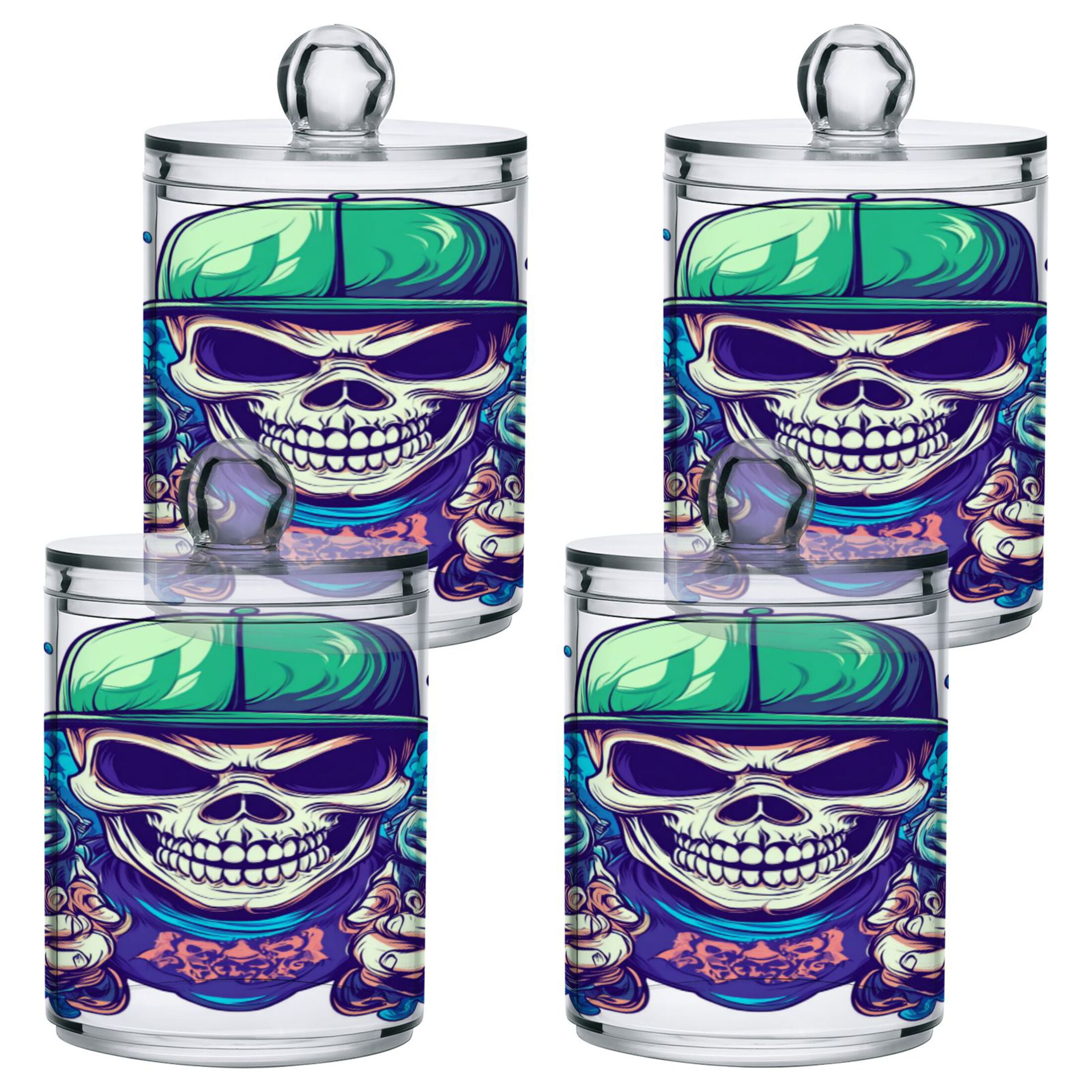 4 Pack Bathroom Canisters Transparent Storage Jar for Cotton Ball, Swab ...