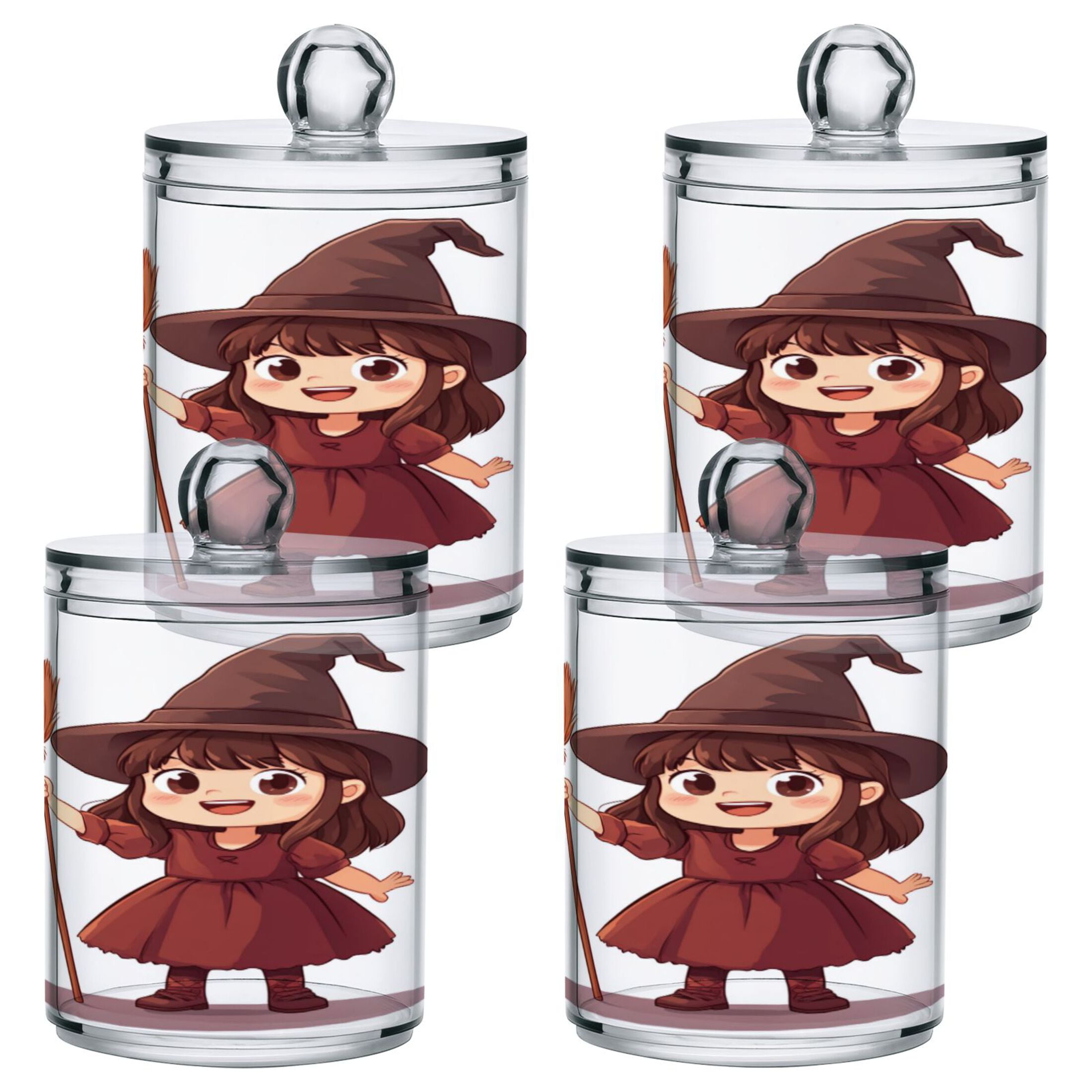 4 Pack Bathroom Canisters Transparent Storage Jar for Cotton Ball, Swab ...
