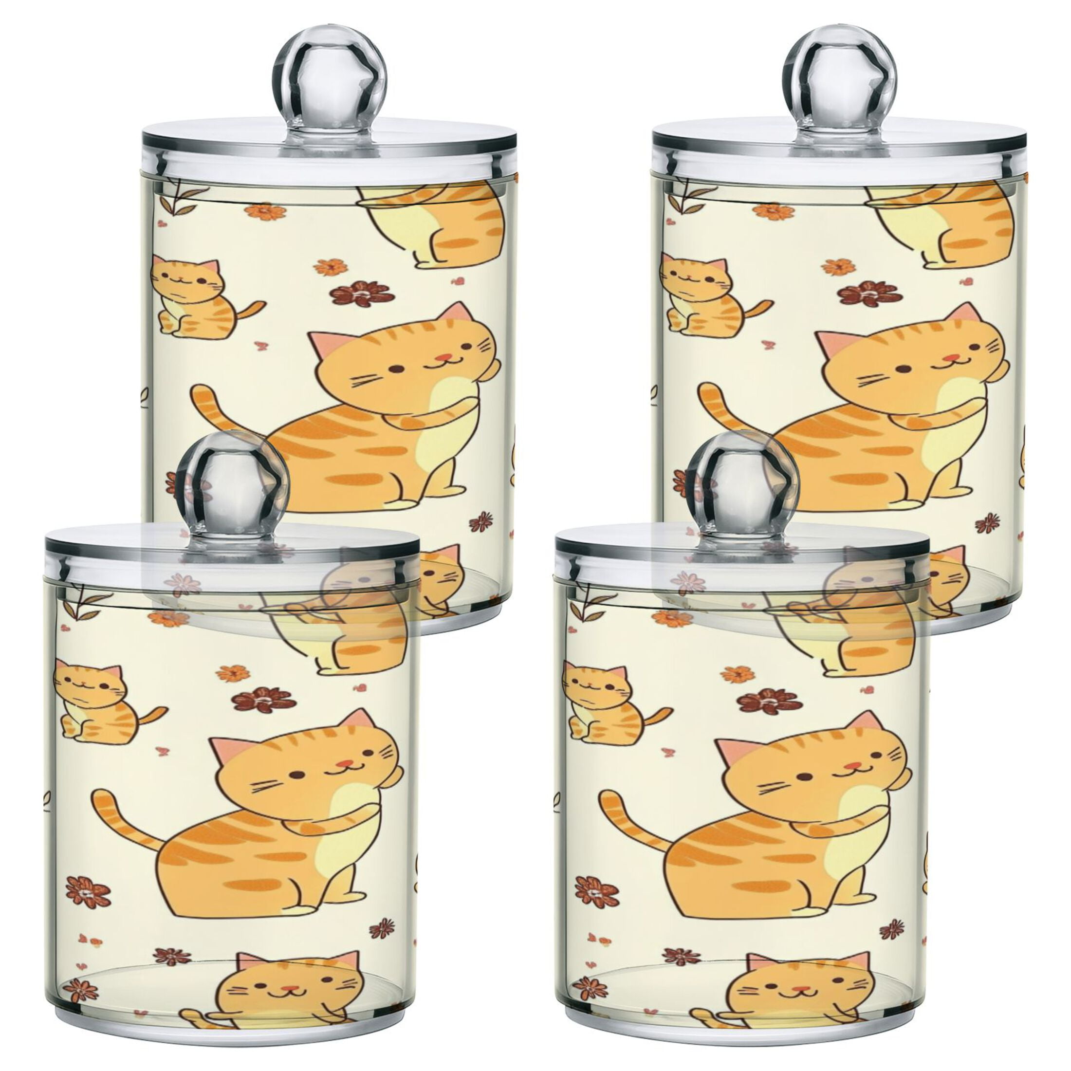 4 Pack Bathroom Canisters Transparent Storage Jar for Cotton Ball, Swab ...