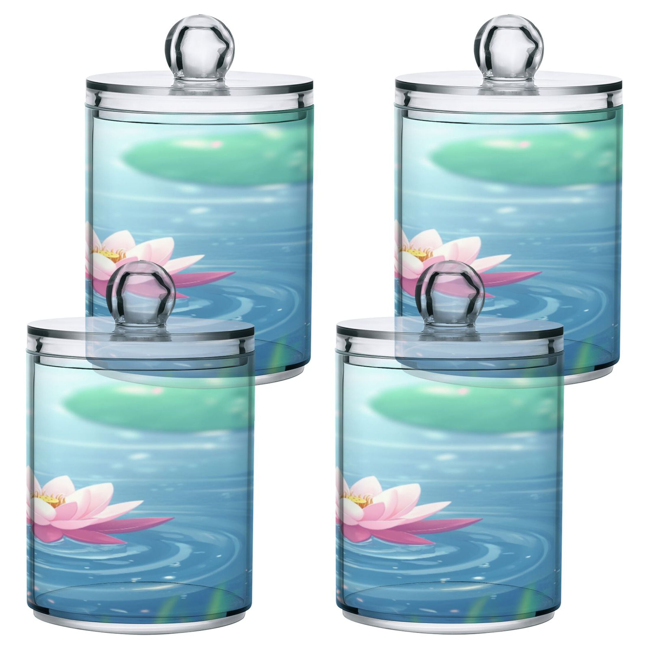 4 Pack Bathroom Canisters Transparent Storage Jar for Cotton Ball, Swab ...