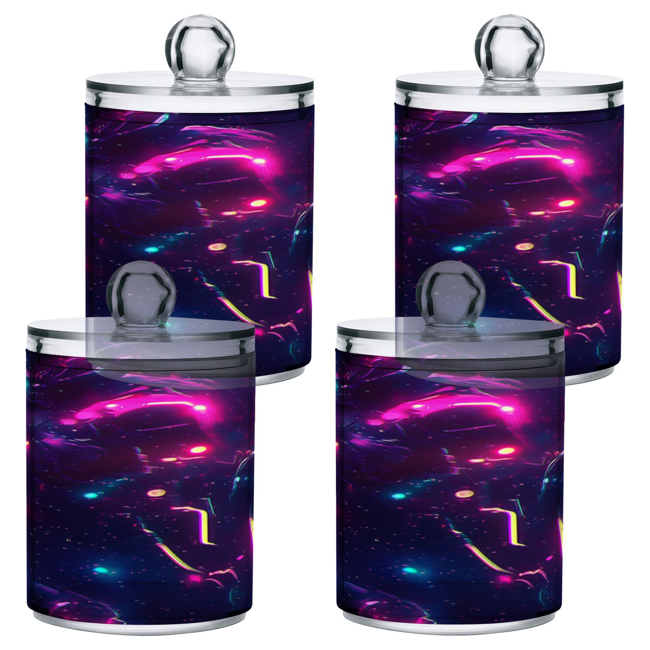 4 Pack Bathroom Canisters Transparent Storage Jar for Cotton Ball, Swab ...