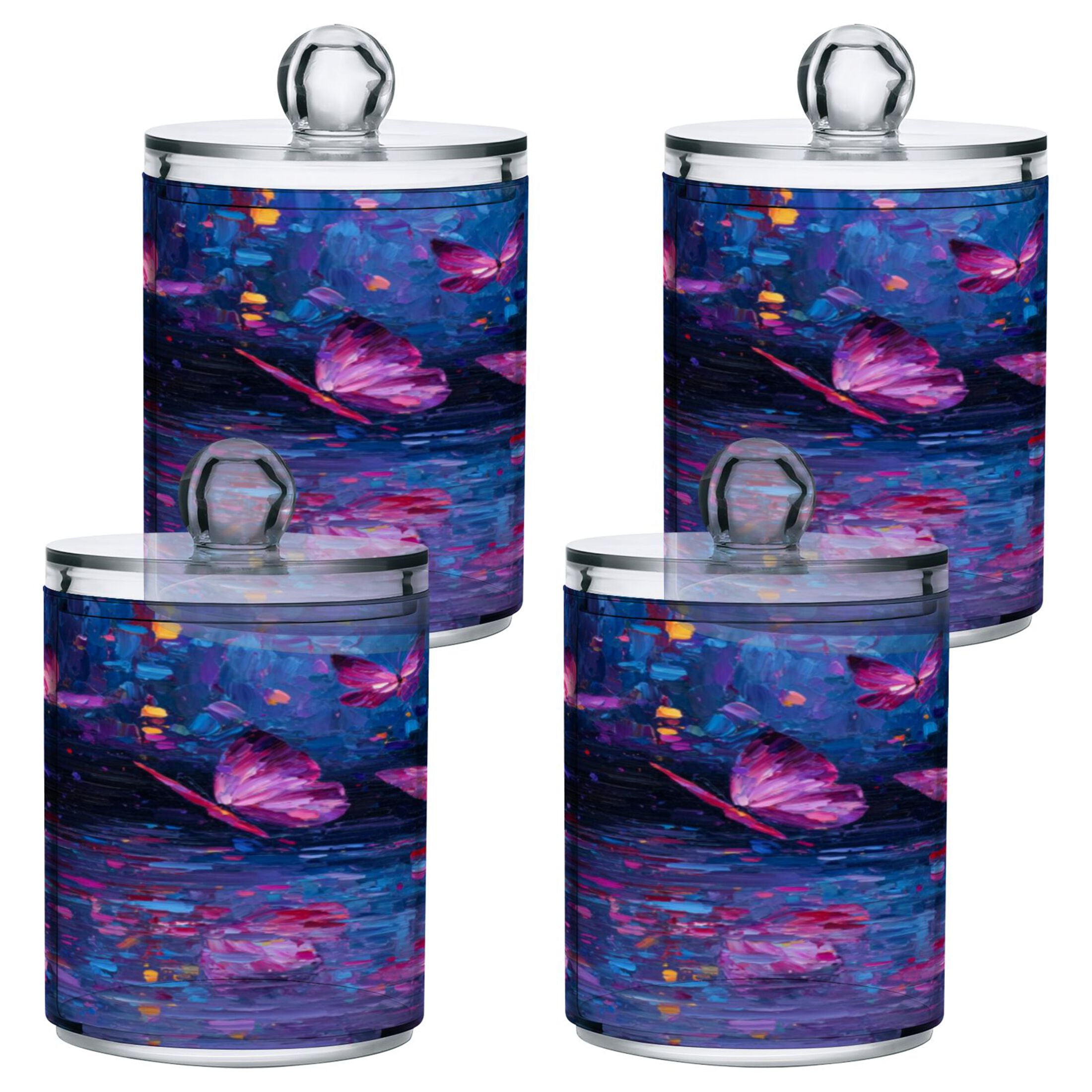 4 Pack Bathroom Canisters Transparent Storage Jar for Cotton Ball, Swab ...