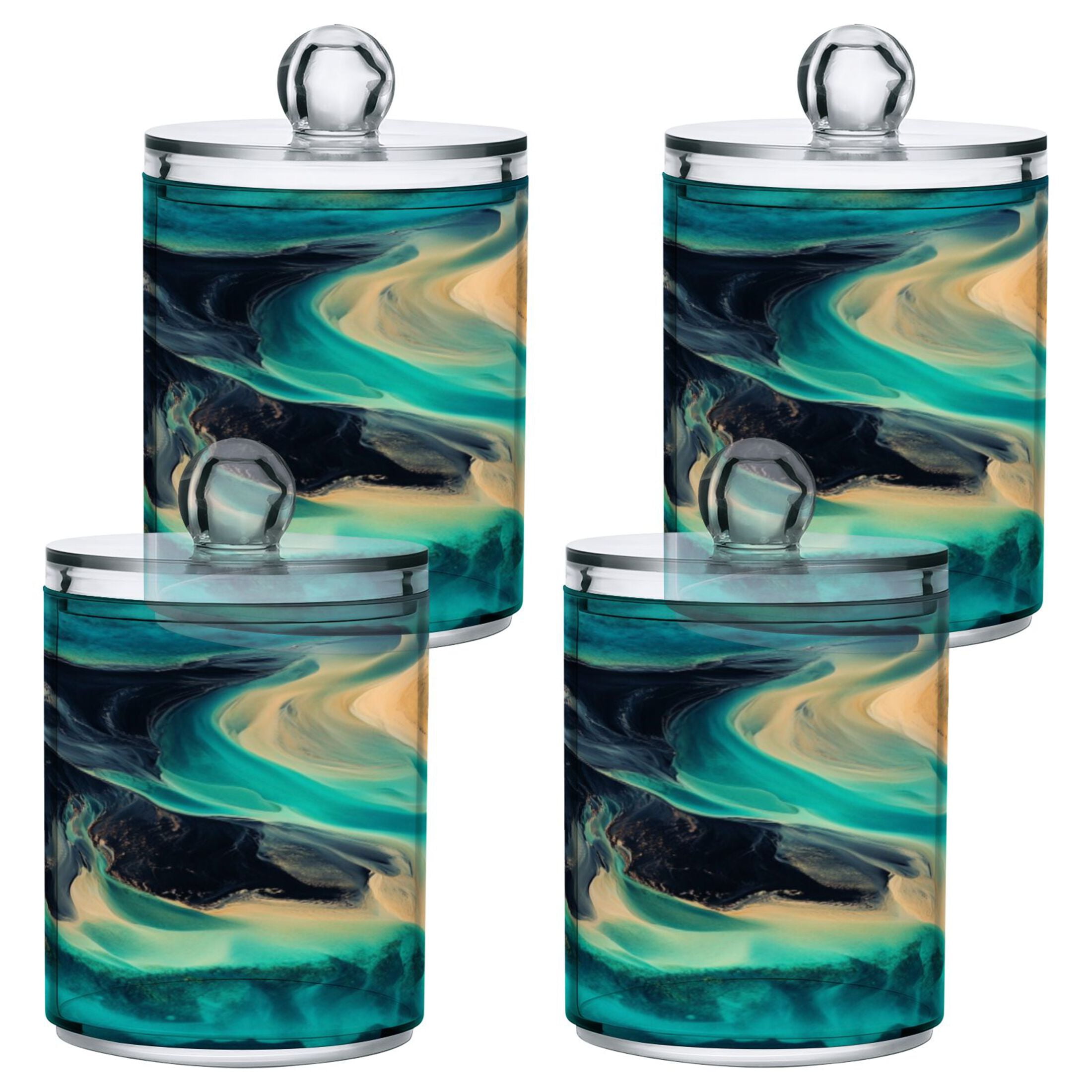 4 Pack Bathroom Canisters Transparent Storage Jar for Cotton Ball, Swab ...