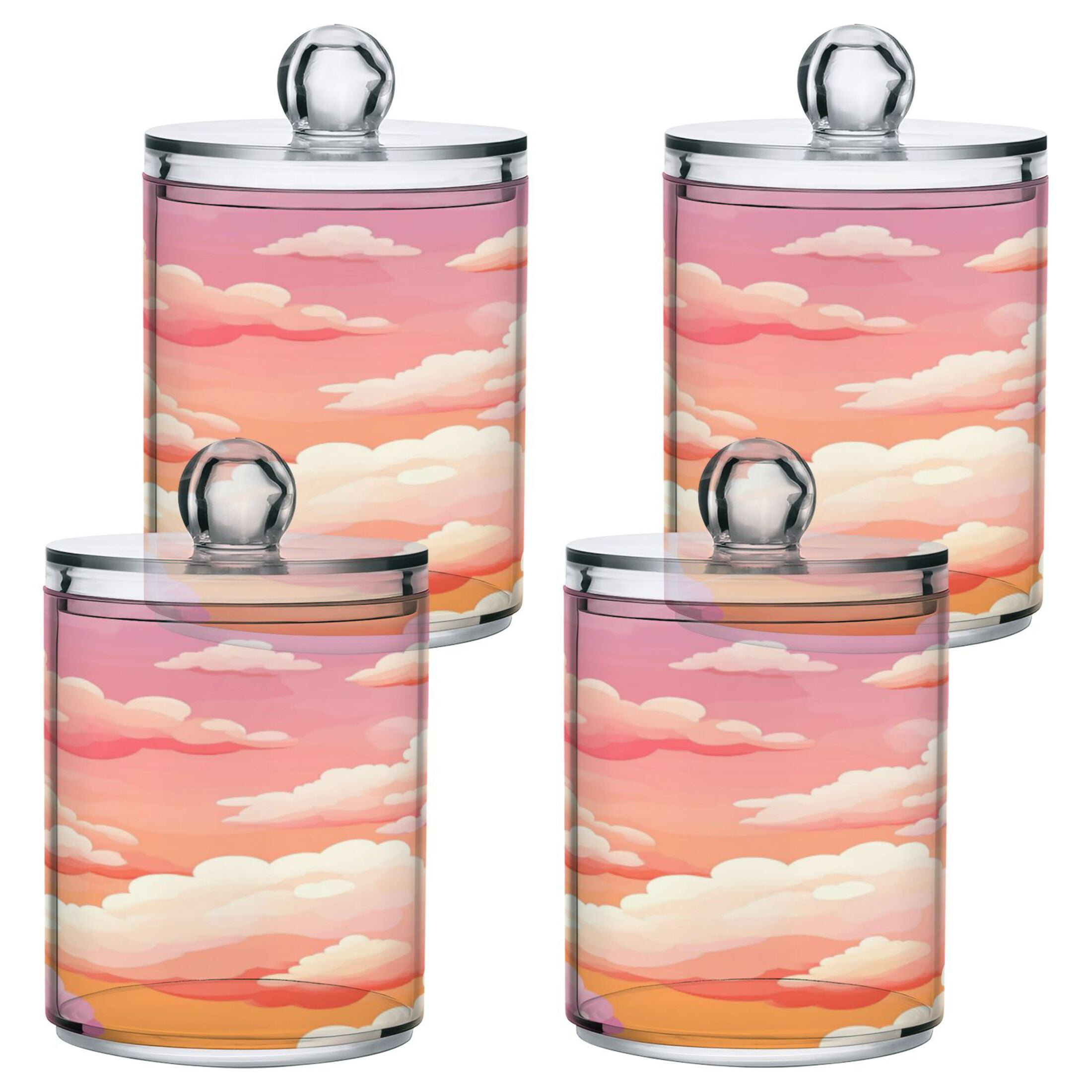 4 Pack Bathroom Canisters Transparent Storage Jar for Cotton Ball, Swab ...