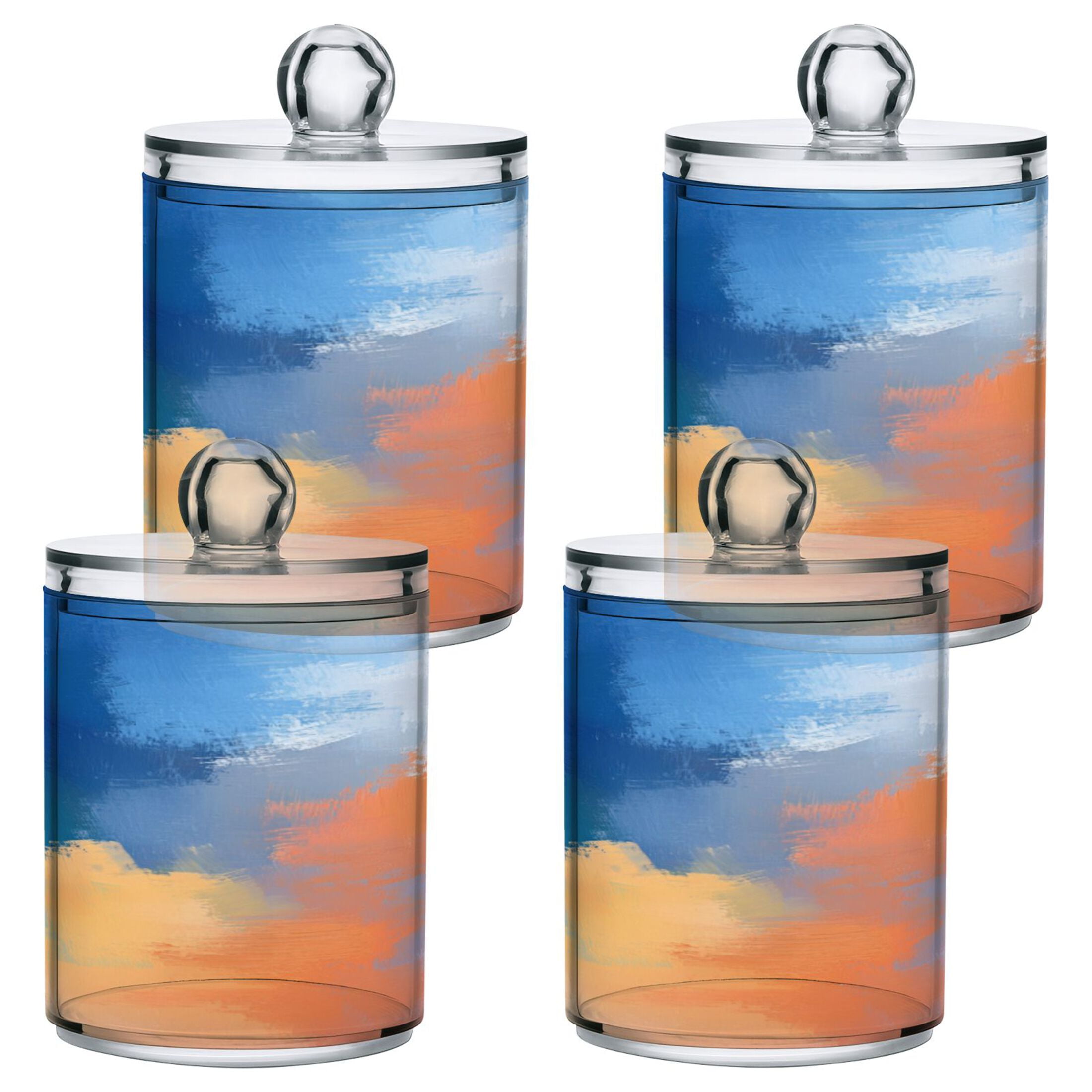 4 Pack Bathroom Canisters Transparent Storage Jar for Cotton Ball, Swab ...
