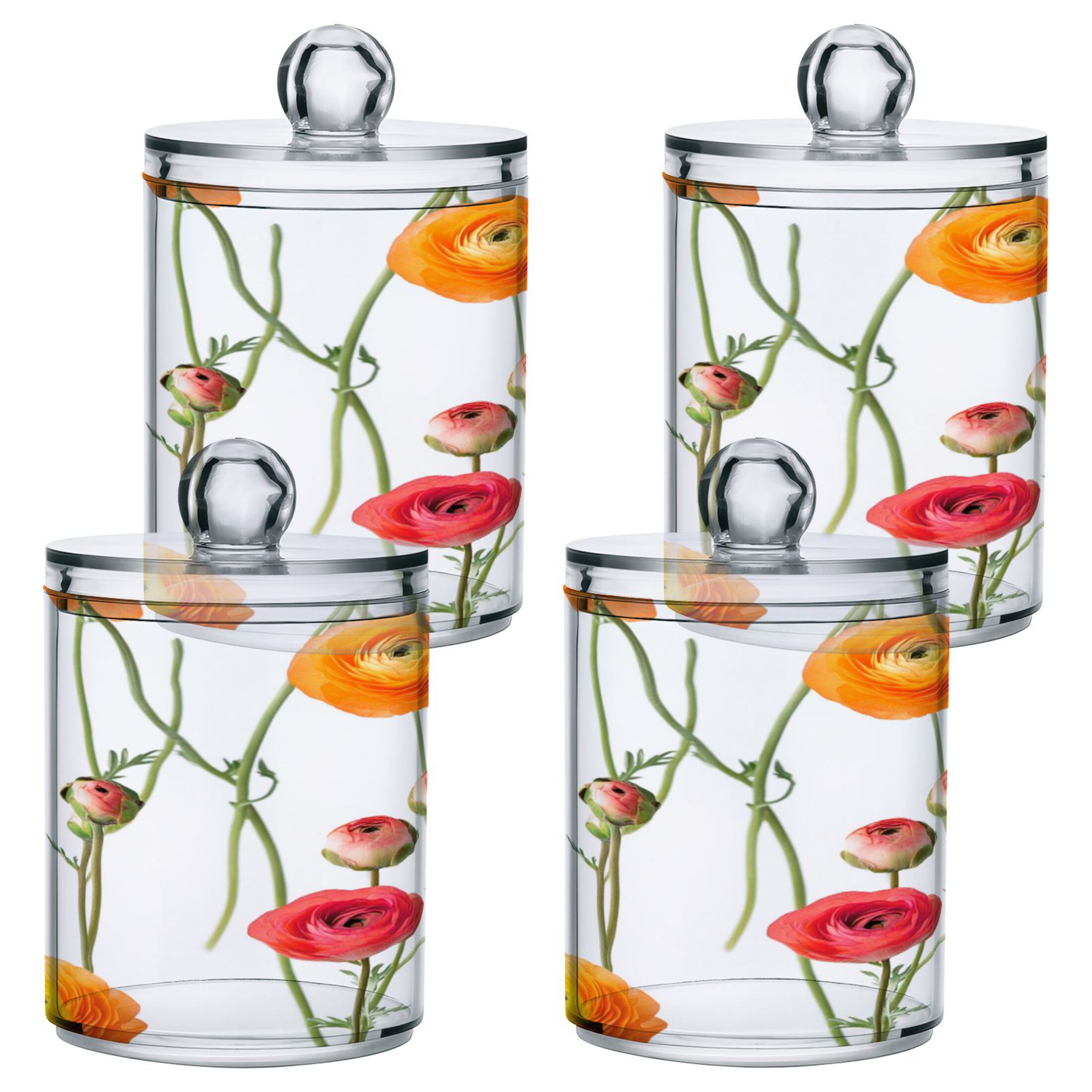 4 Pack Bathroom Canisters Transparent Storage Jar for Cotton Ball, Swab ...