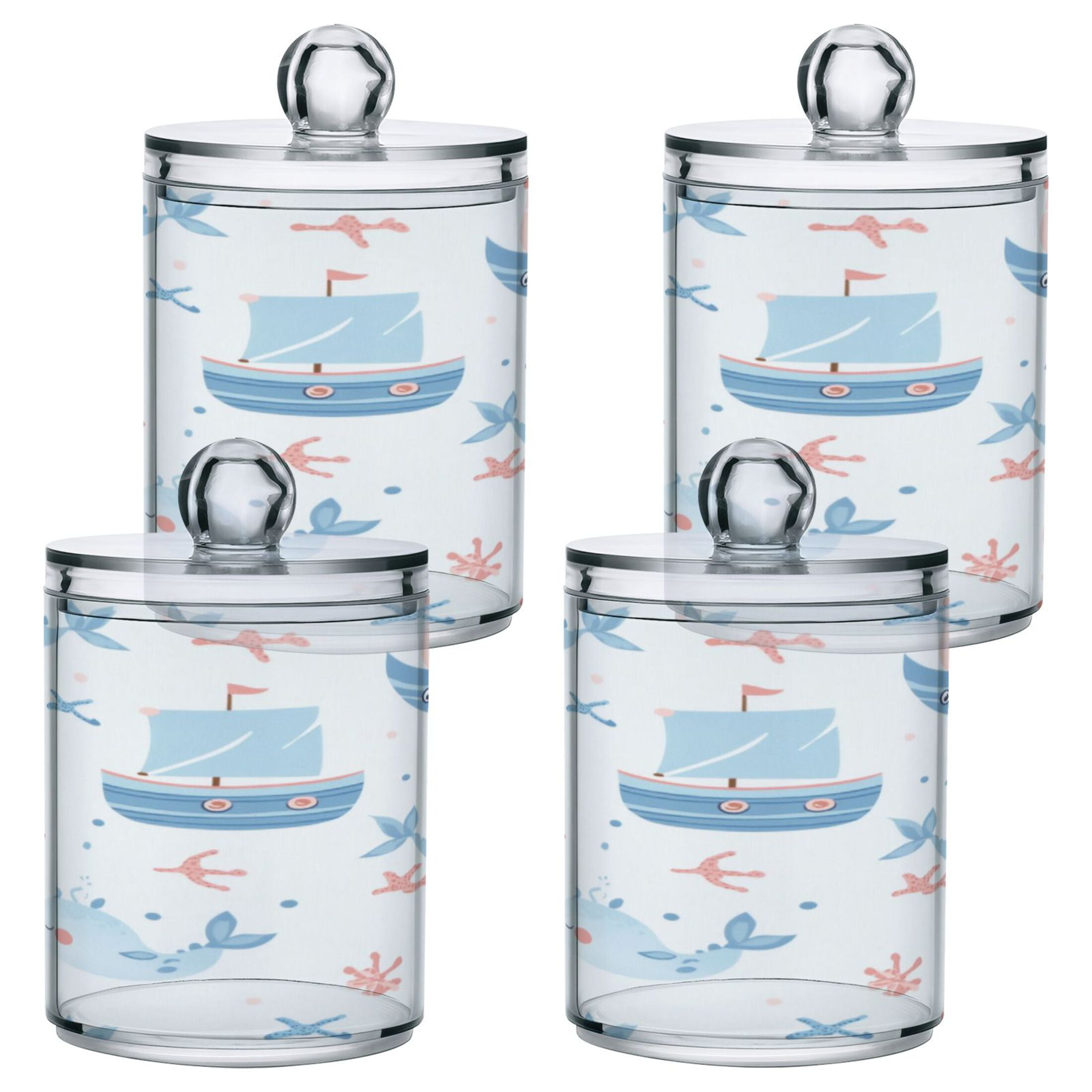 4 Pack Bathroom Canisters Transparent Storage Jar for Cotton Ball, Swab ...
