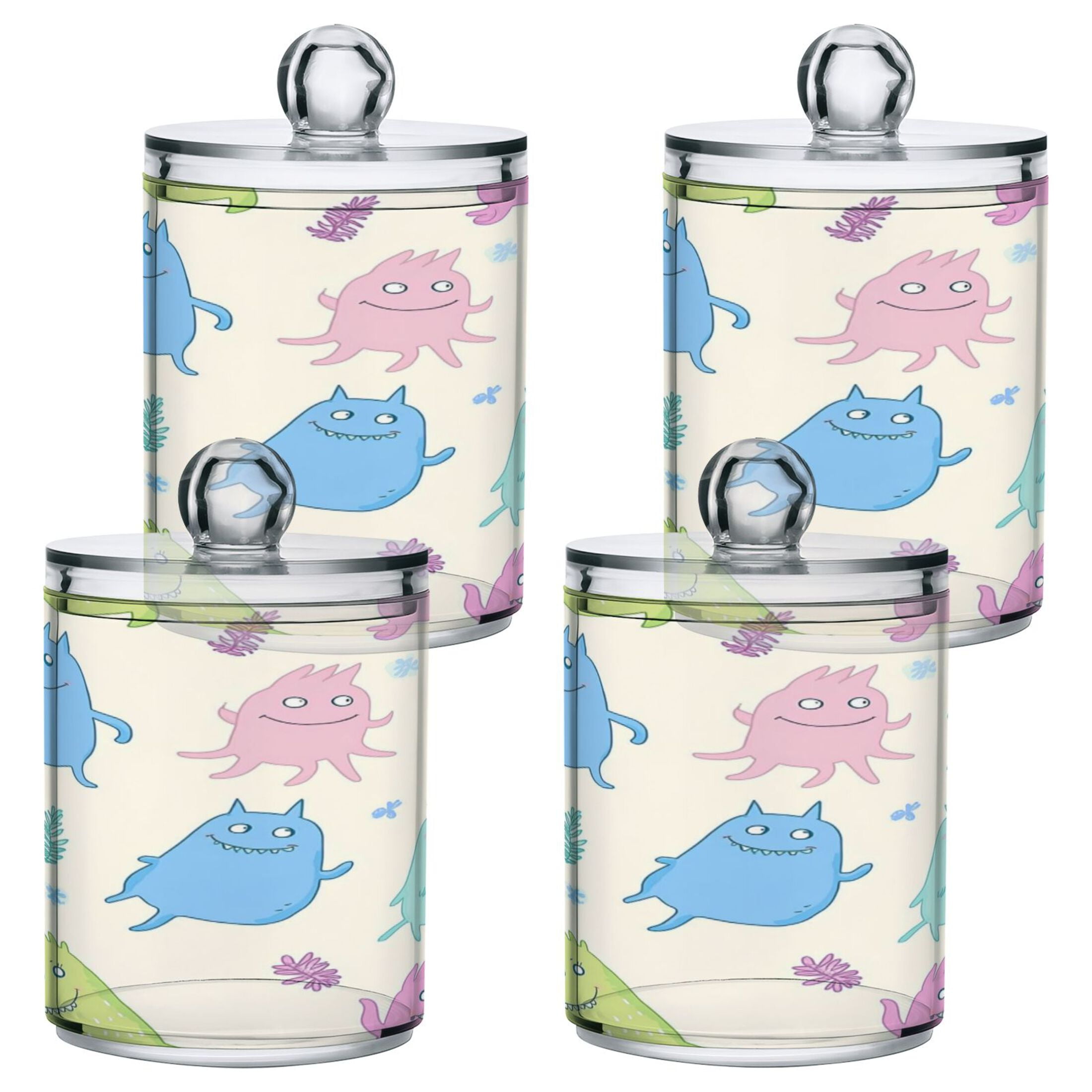 4 Pack Bathroom Canisters Transparent Storage Jar for Cotton Ball, Swab ...