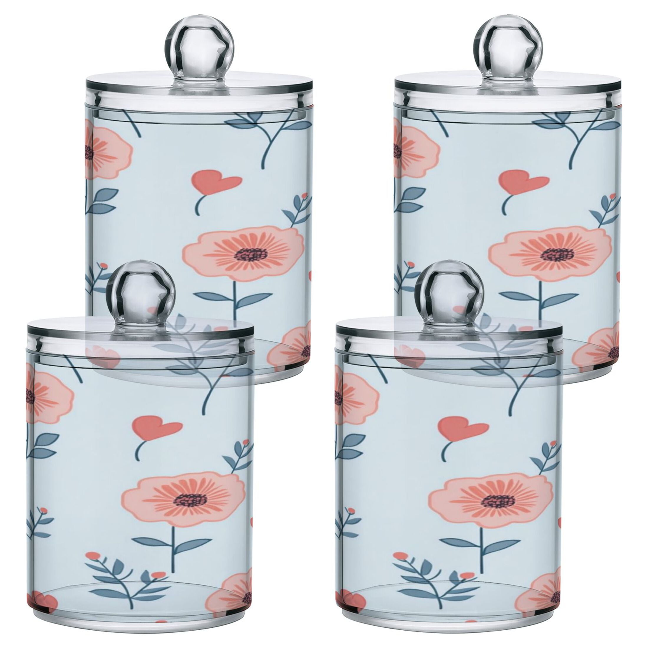 4 Pack Bathroom Canisters Transparent Storage Jar for Cotton Ball, Swab ...