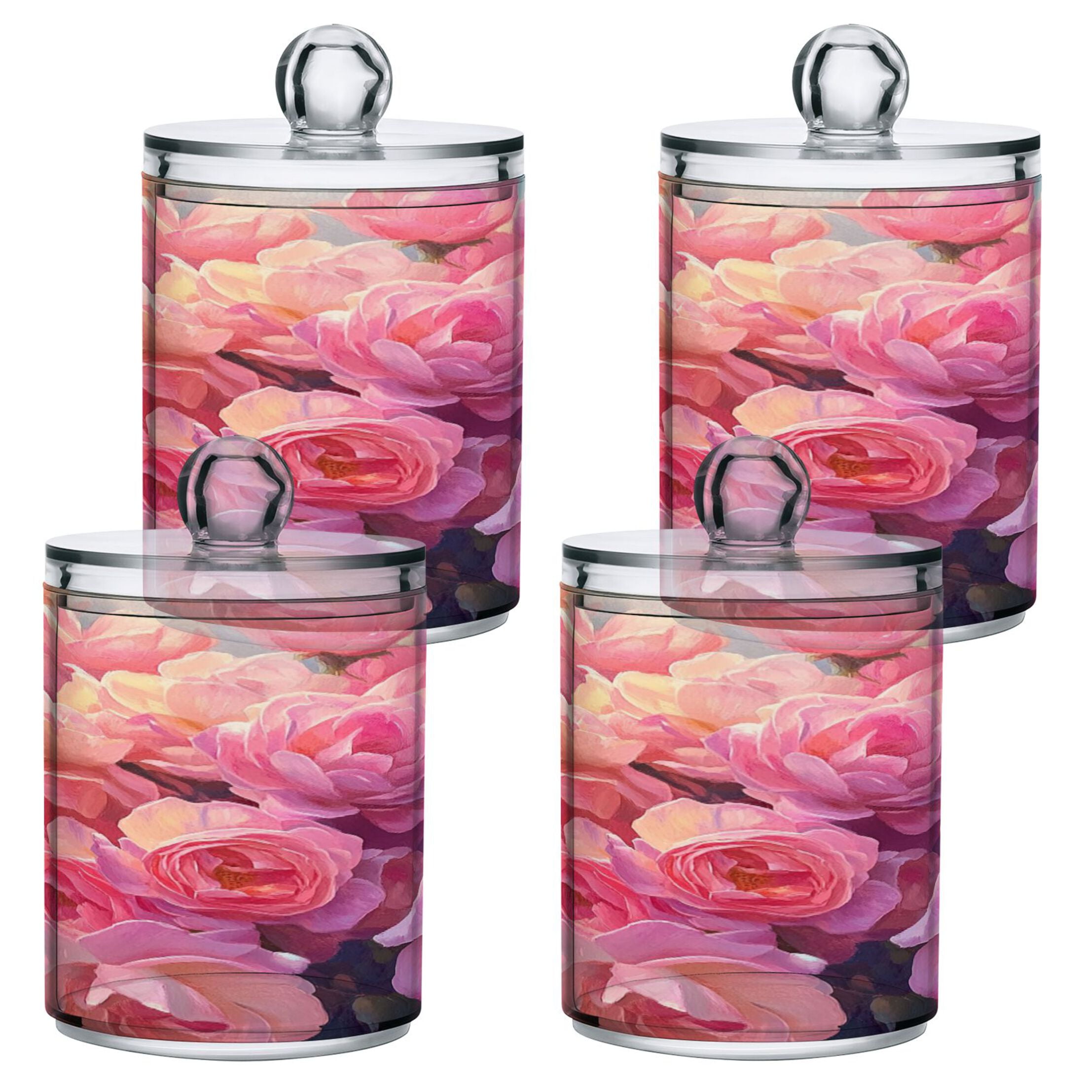 4 Pack Bathroom Canisters Transparent Storage Jar for Cotton Ball, Swab ...