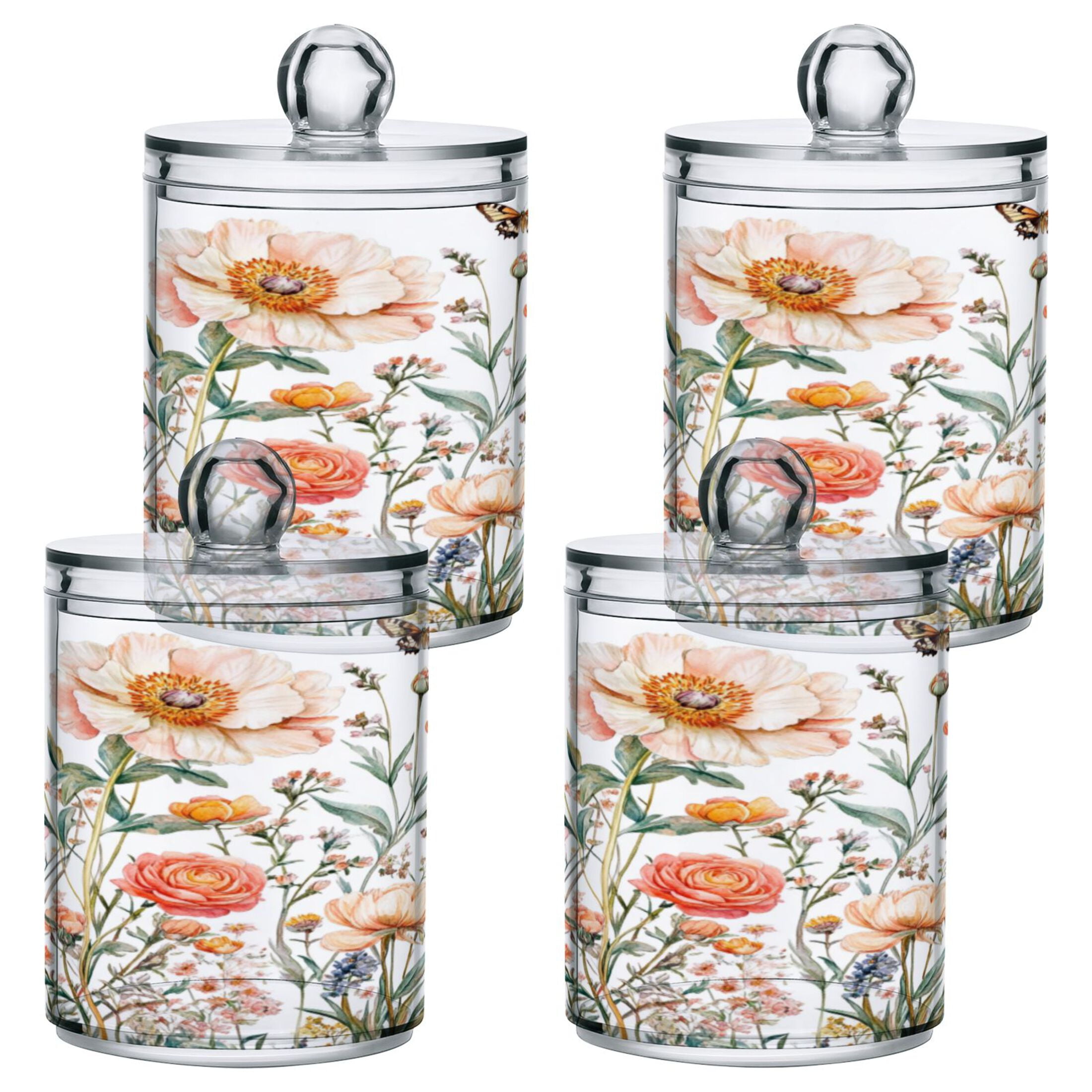 4 Pack Bathroom Canisters Transparent Storage Jar for Cotton Ball, Swab ...