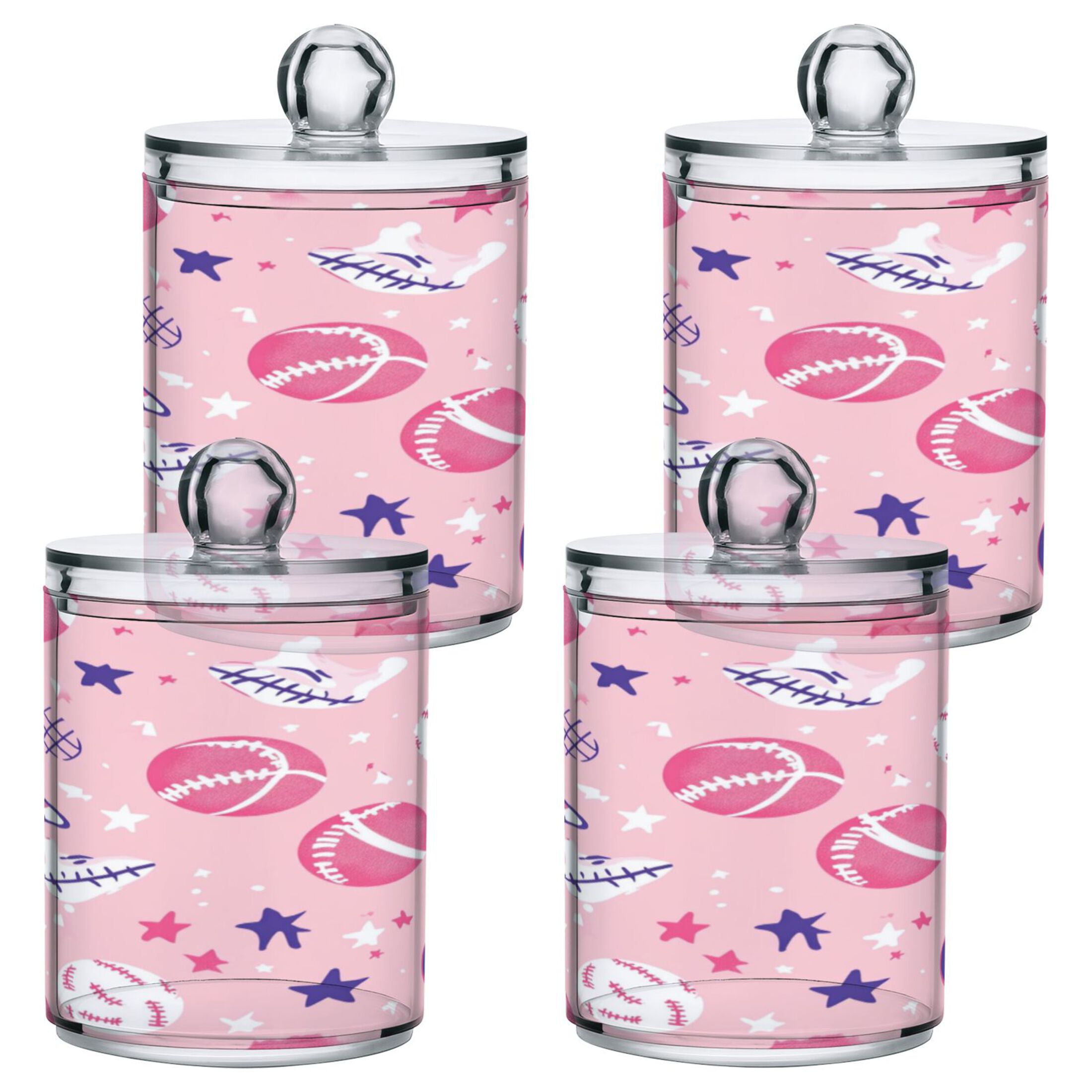4 Pack Bathroom Canisters Transparent Storage Jar for Cotton Ball, Swab ...