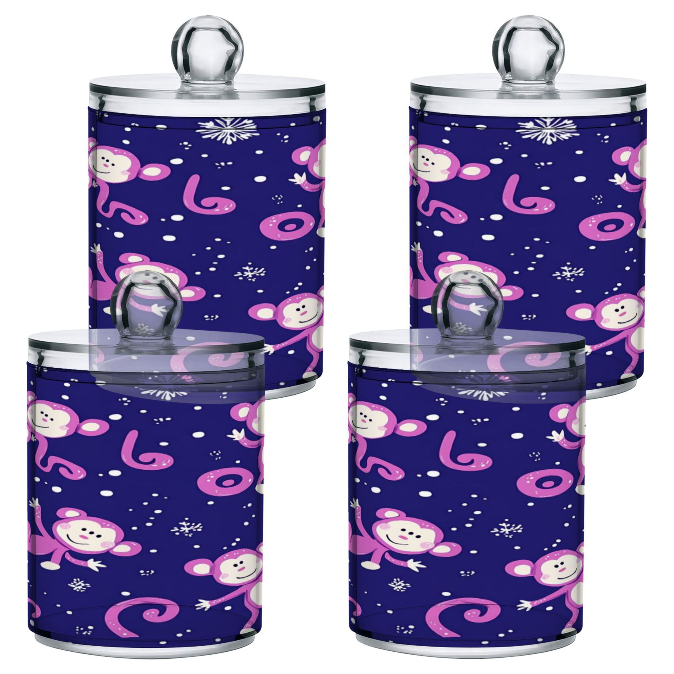 4 Pack Bathroom Canisters Transparent Storage Jar for Cotton Ball, Swab ...