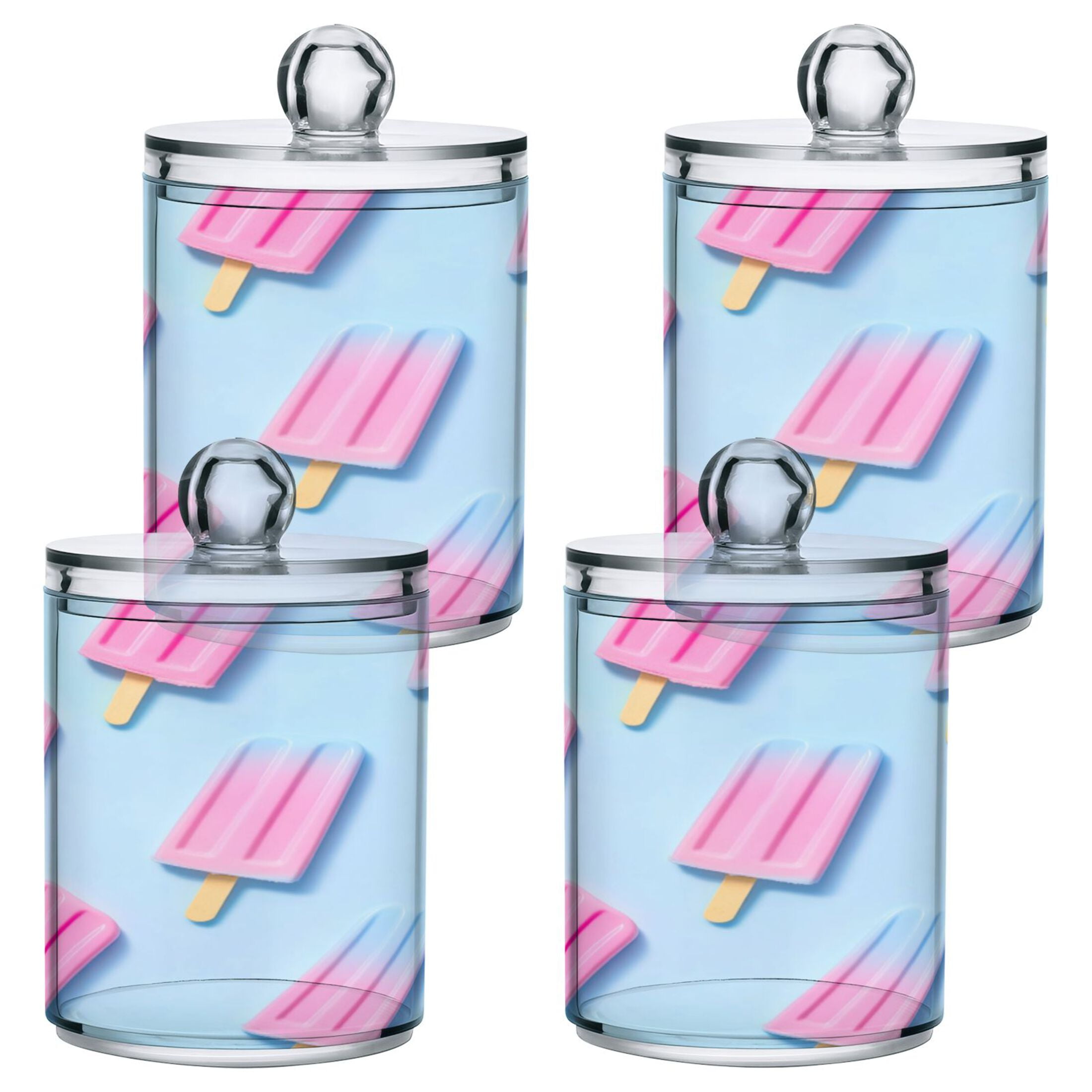 4 Pack Bathroom Canisters Transparent Storage Jar for Cotton Ball, Swab ...
