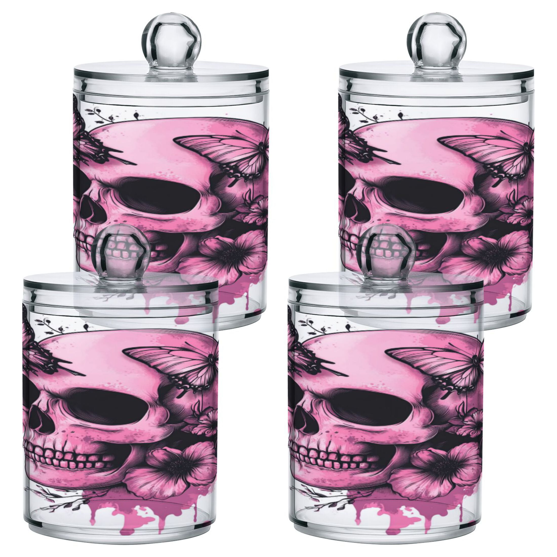 4 Pack Bathroom Canisters Transparent Storage Jar for Cotton Ball, Swab ...