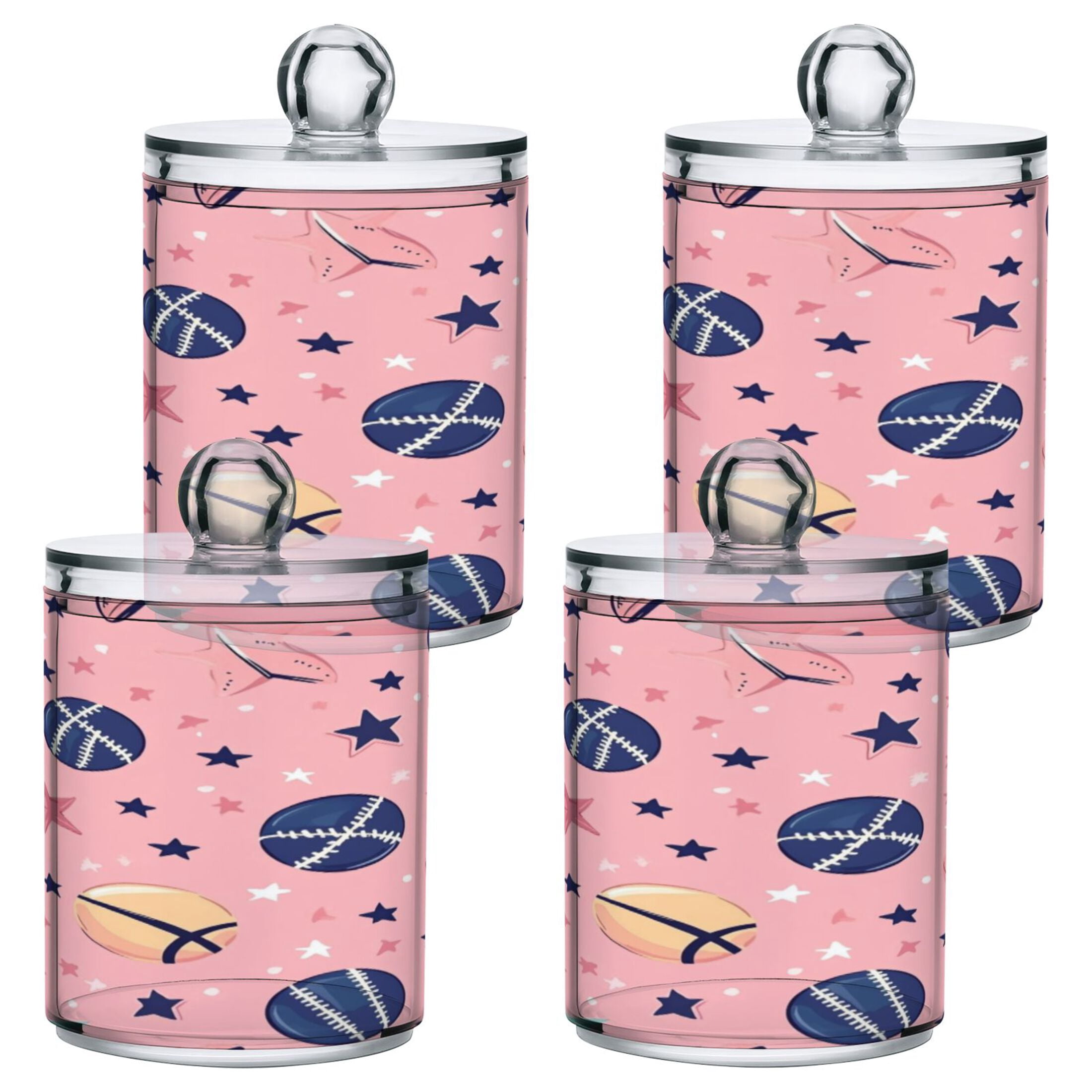 4 Pack Bathroom Canisters Transparent Storage Jar for Cotton Ball, Swab ...
