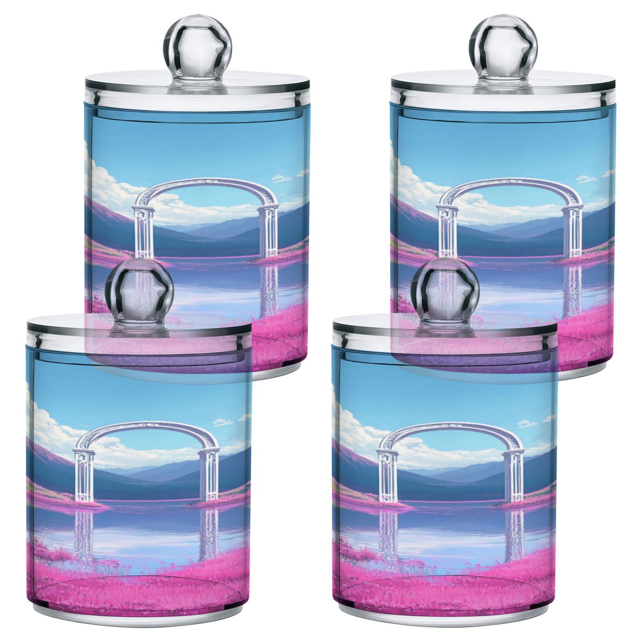 4 Pack Bathroom Canisters Transparent Storage Jar for Cotton Ball, Swab ...