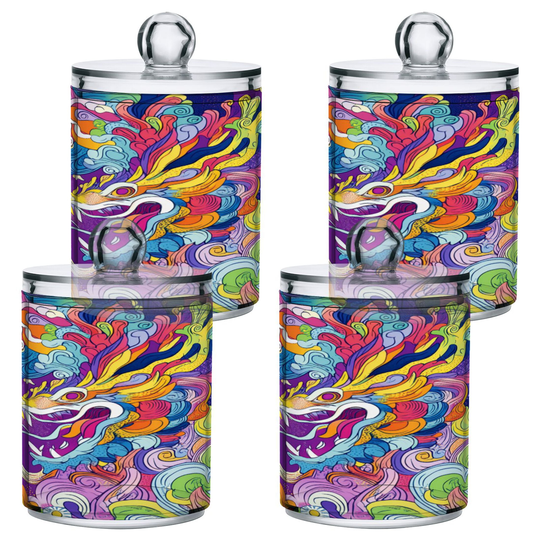 4 Pack Bathroom Canisters Transparent Storage Jar for Cotton Ball, Swab ...