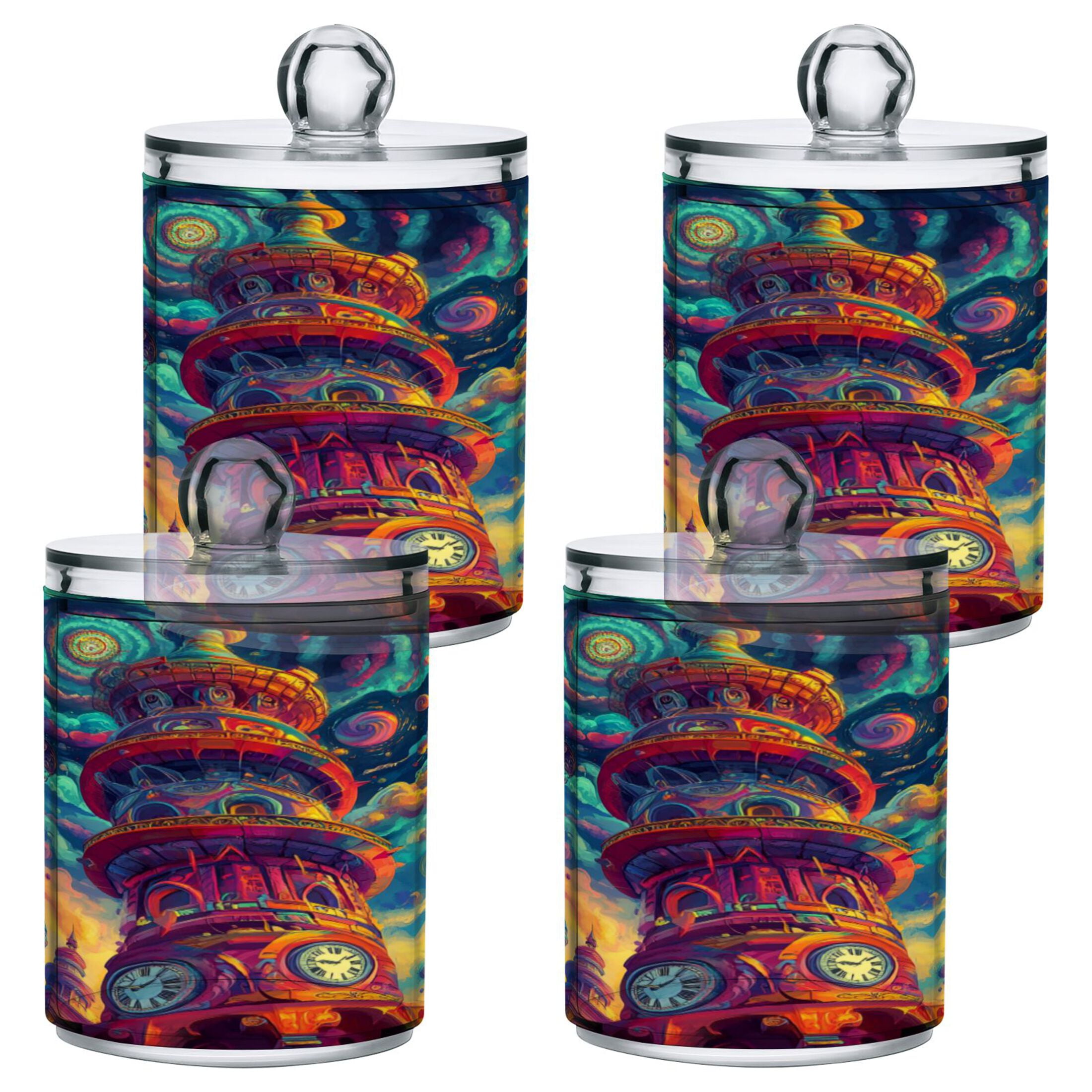 4 Pack Bathroom Canisters Transparent Storage Jar for Cotton Ball, Swab ...