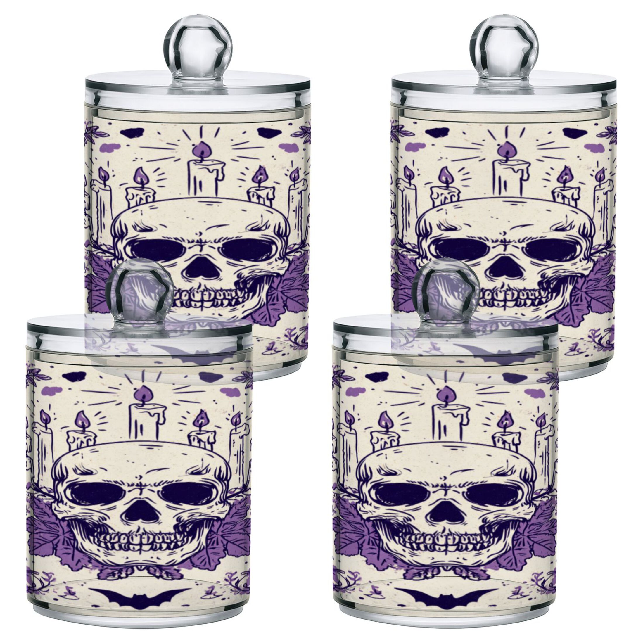4 Pack Bathroom Canisters Transparent Storage Jar for Cotton Ball, Swab ...