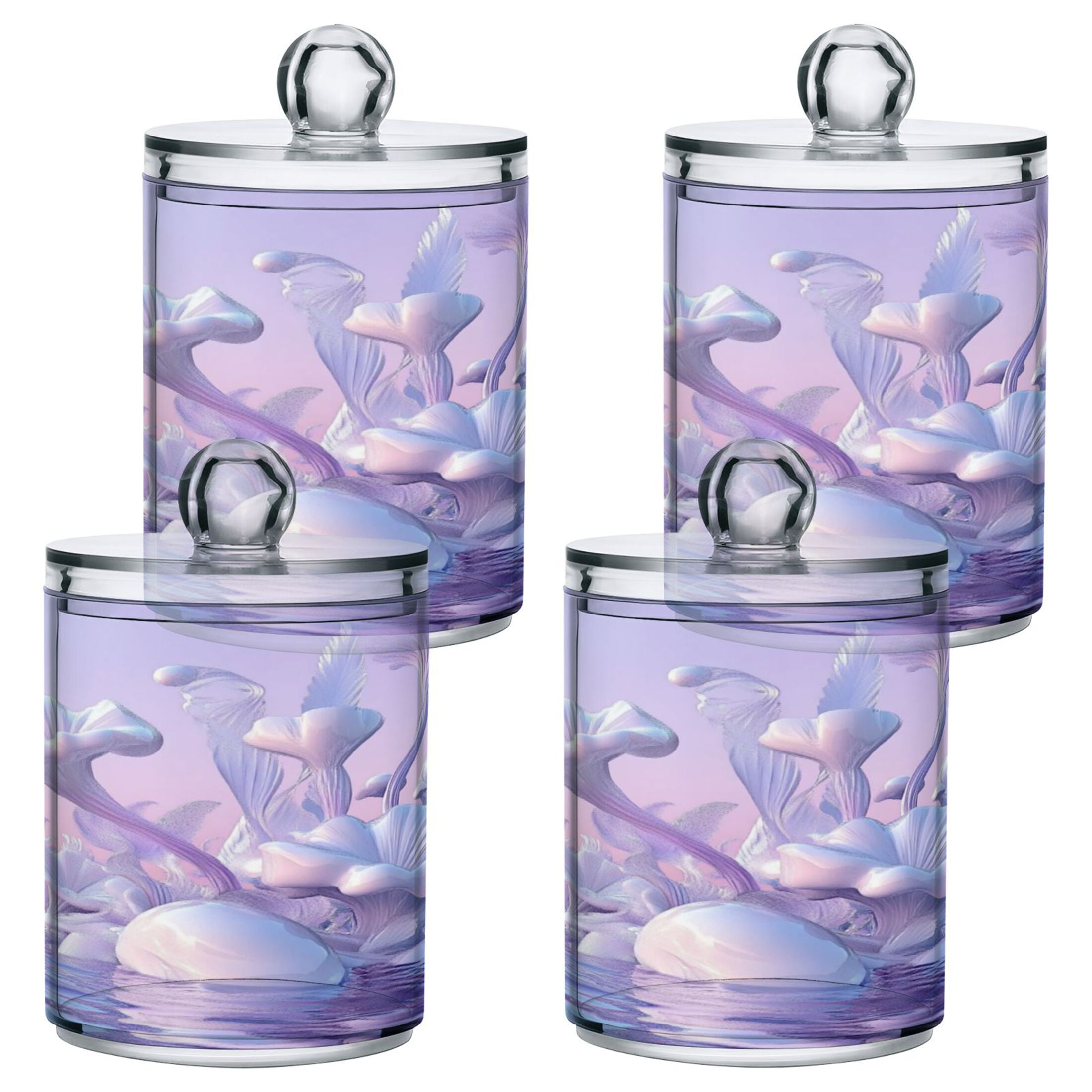 4 Pack Bathroom Canisters Transparent Storage Jar for Cotton Ball, Swab ...