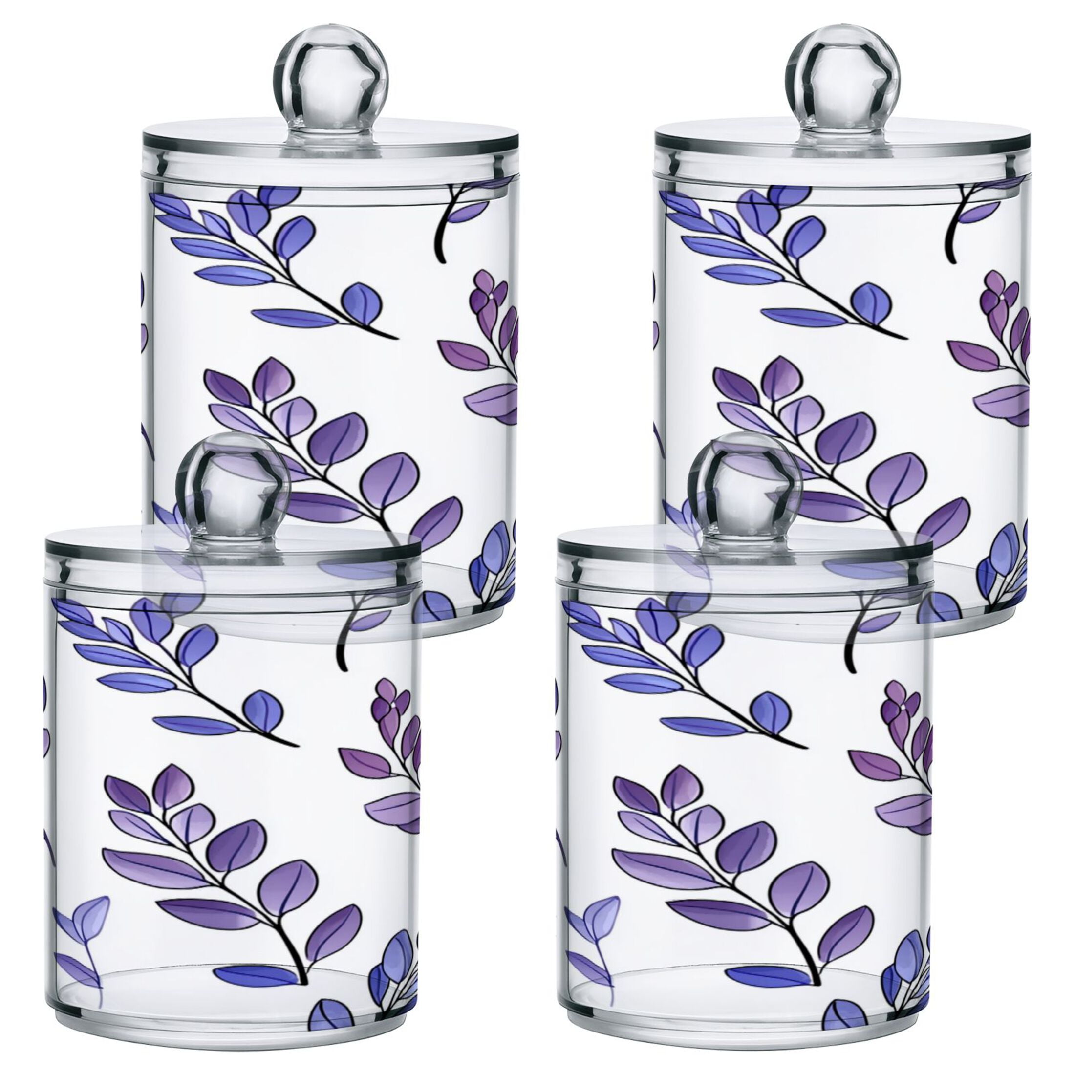 4 Pack Bathroom Canisters Transparent Storage Jar for Cotton Ball, Swab ...