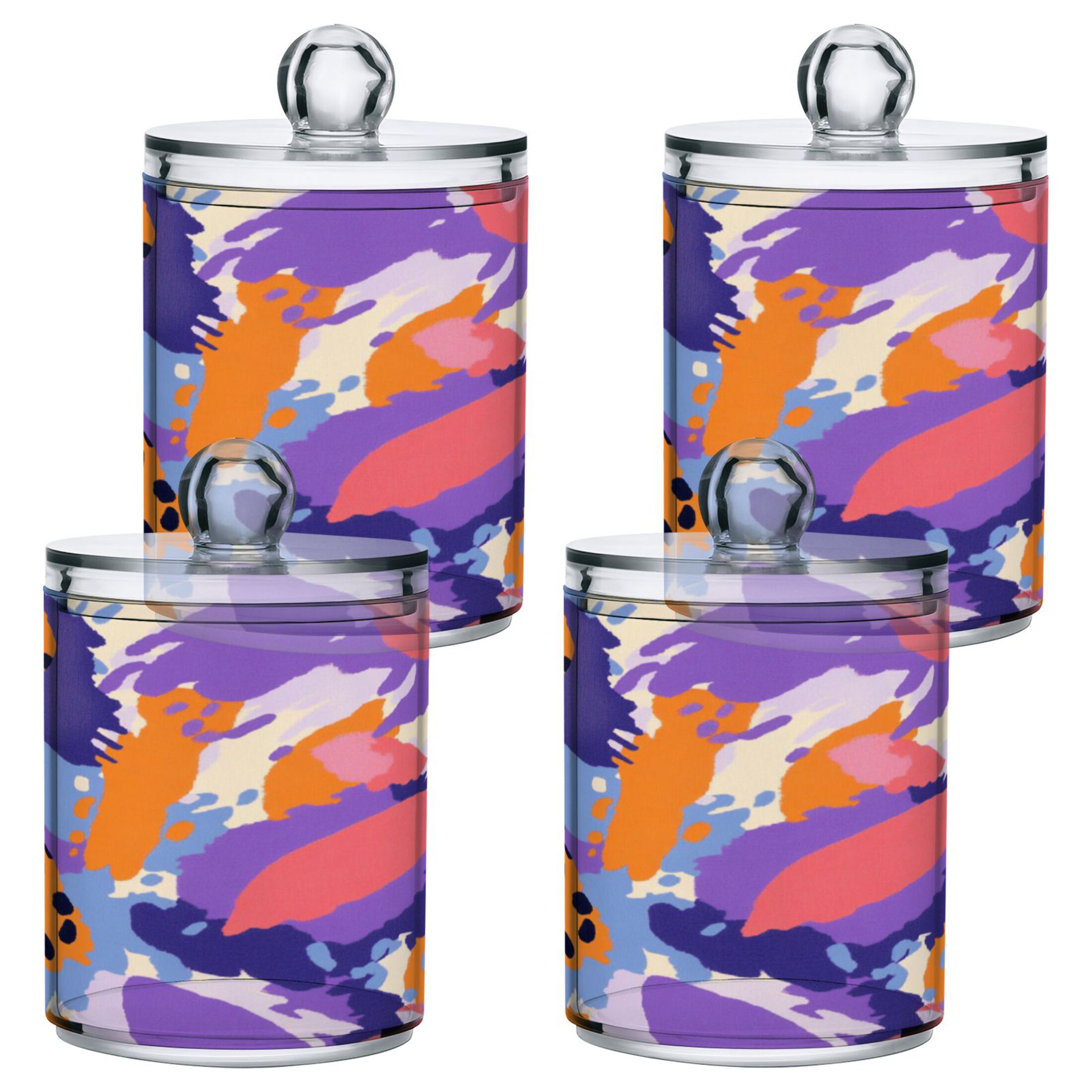 4 Pack Bathroom Canisters Transparent Storage Jar for Cotton Ball, Swab ...