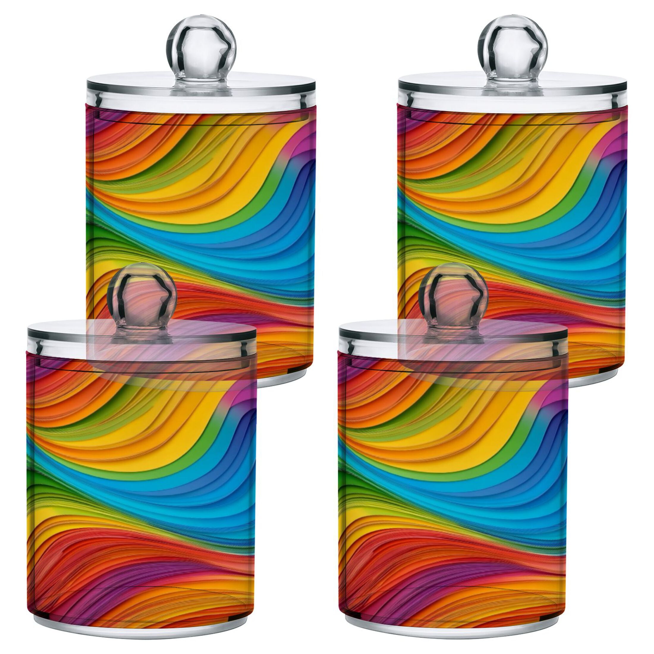 4 Pack Bathroom Canisters Transparent Storage Jar for Cotton Ball, Swab ...