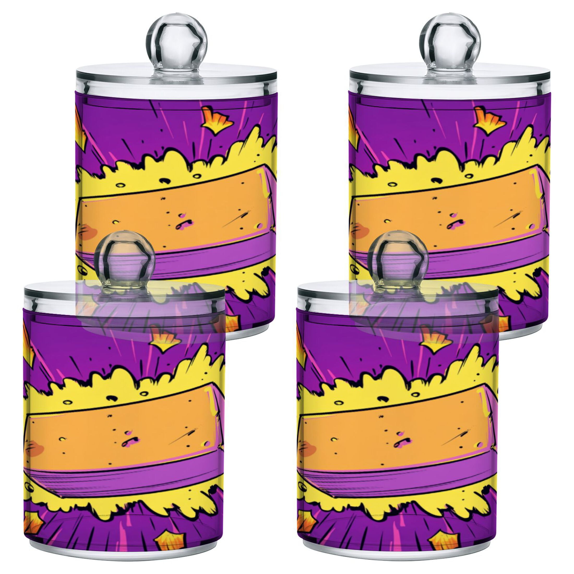 4 Pack Bathroom Canisters Transparent Storage Jar for Cotton Ball, Swab ...