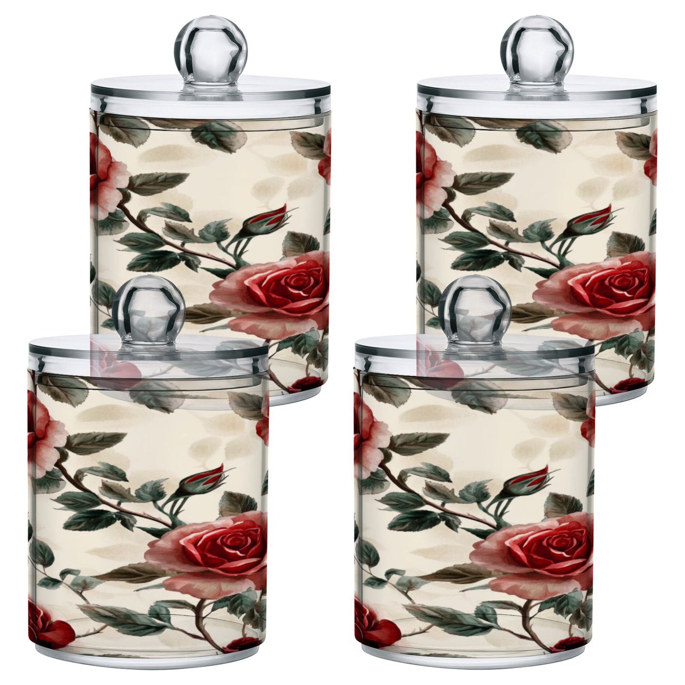 4 Pack Bathroom Canisters Transparent Storage Jar for Cotton Ball, Swab ...