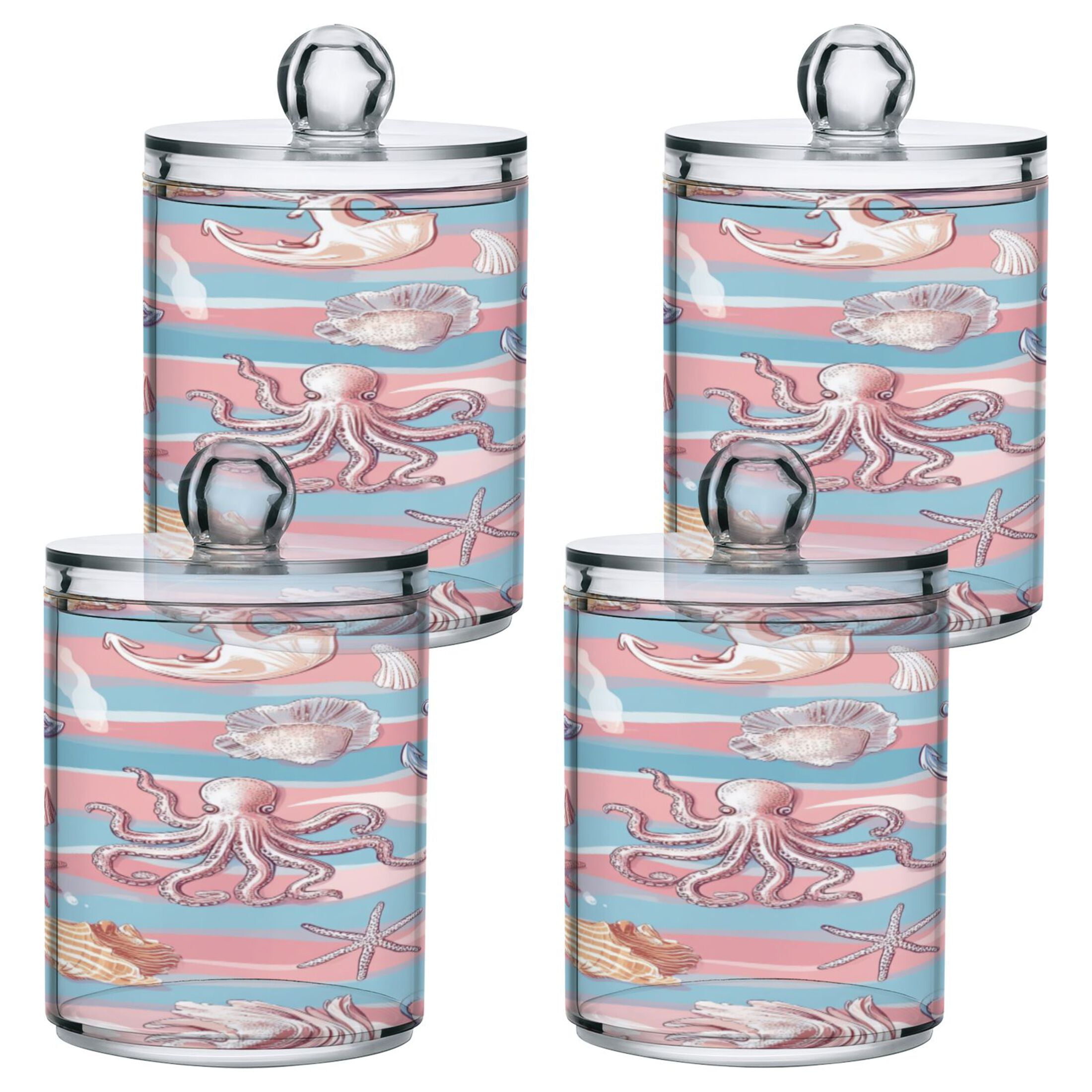 4 Pack Bathroom Canisters Transparent Storage Jar for Cotton Ball, Swab ...